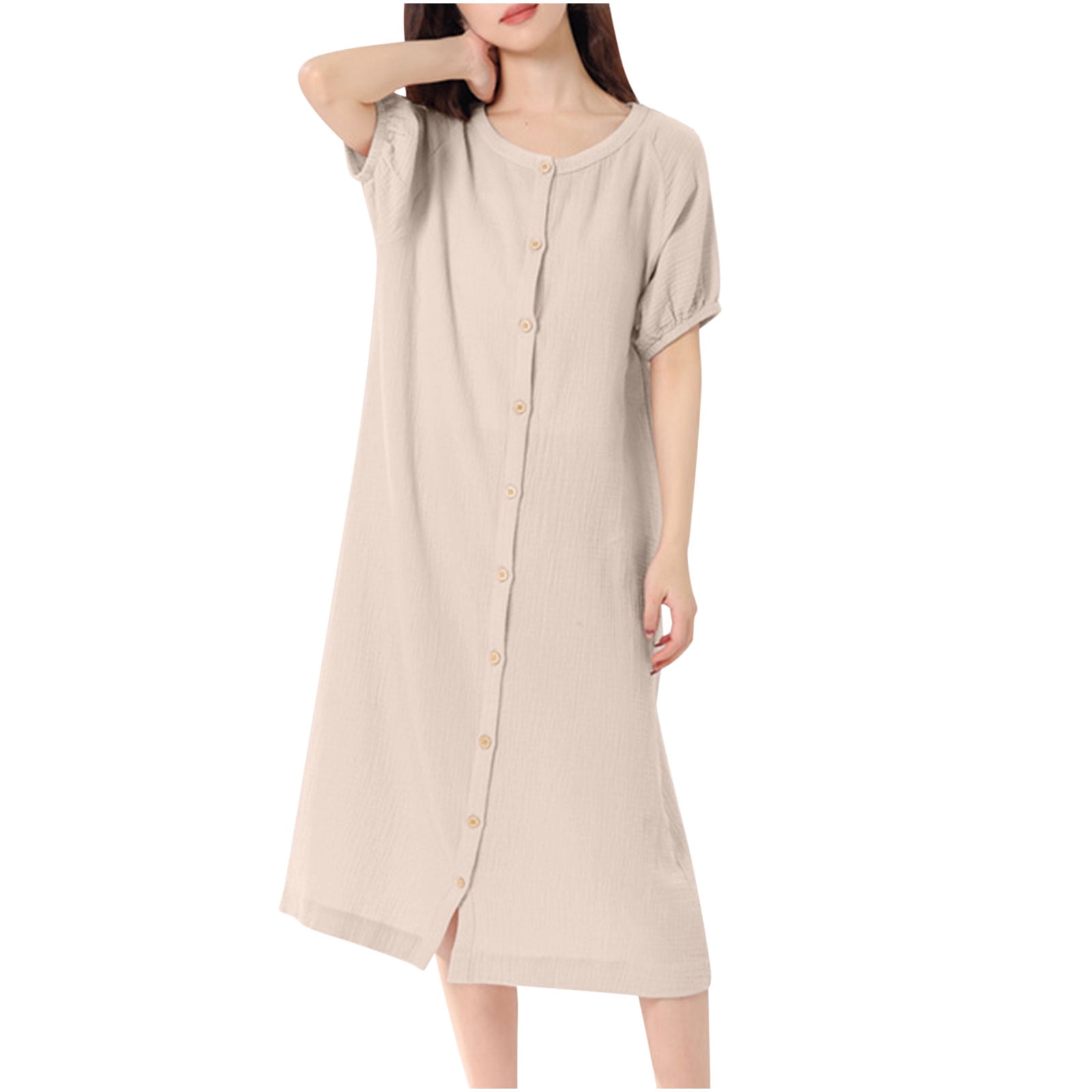 Women Nightgown Loose Fit NightShirt Front Open Button Down Pajamas ...