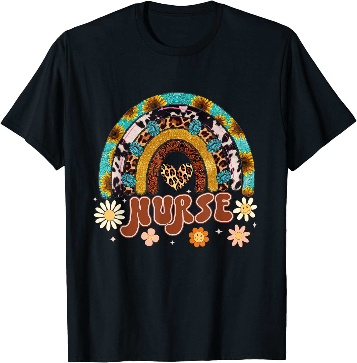 Women Nurse Tee Nurses Week Rainbow Leopard School Nurse Day T-Shirt ...
