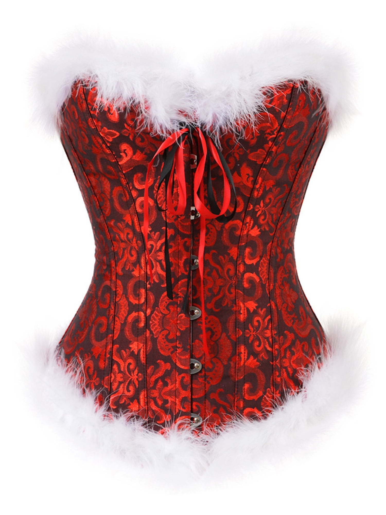 Women Off Shoulder Plush Christmas Corset Tops Flower Printing Feathers ...