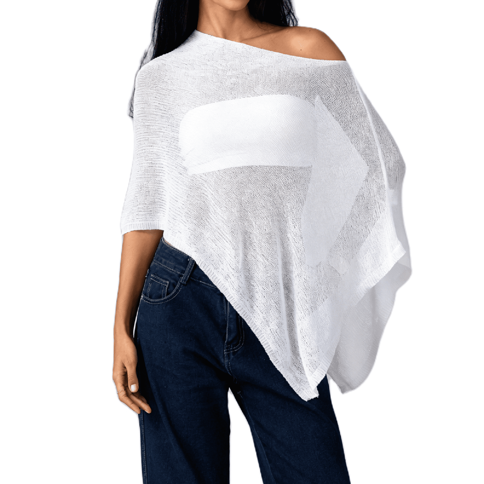 Women Off The Shoulder Sheer Poncho Top Knit Crochet Shrug Bolero ...