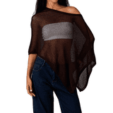 Women Off The Shoulder Sheer Poncho Top Knit Crochet Shrug Bolero ...