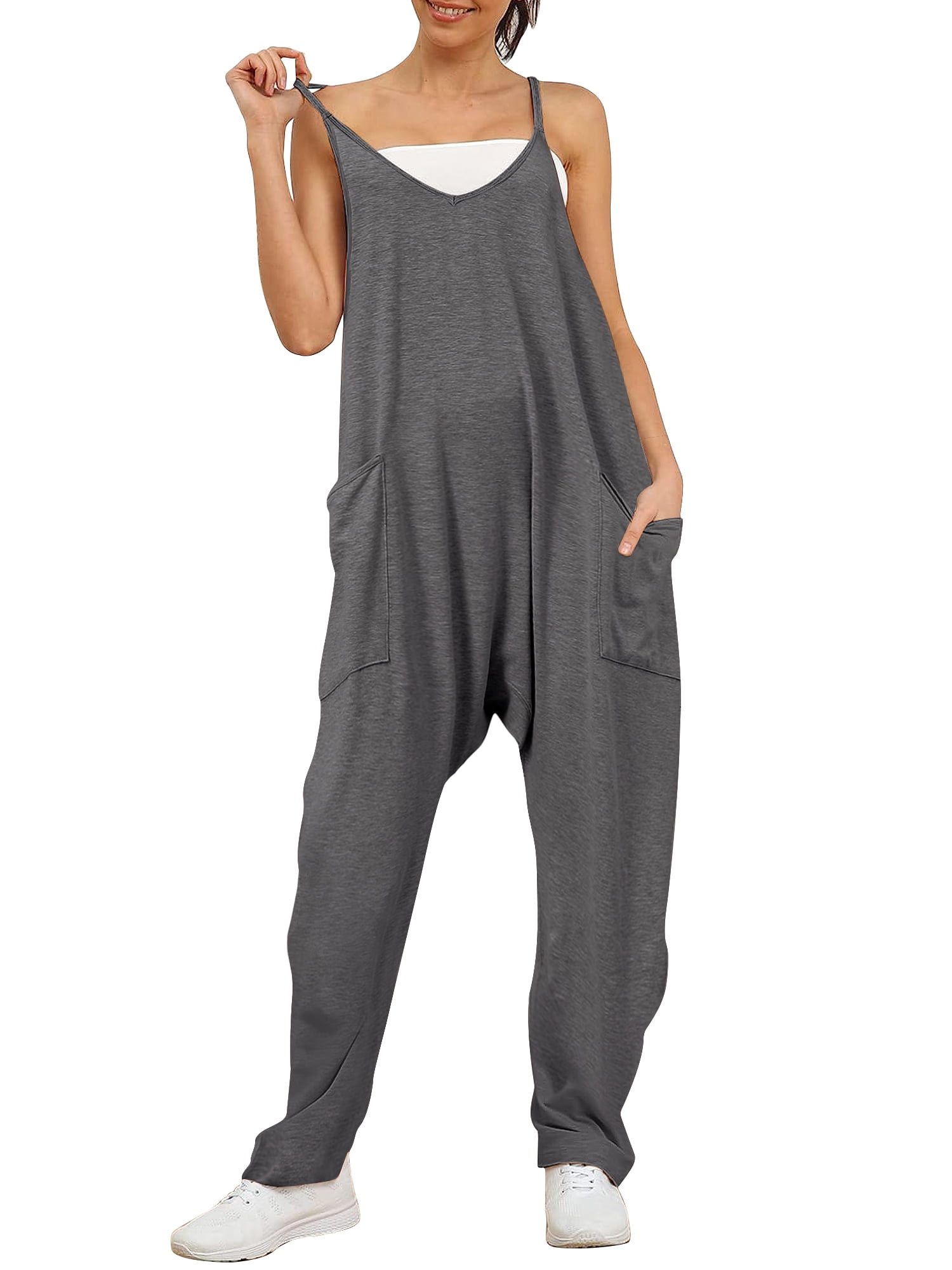 Women One Piece Jumpsuits V Neck Sleeveless Loose Fit Overalls ...