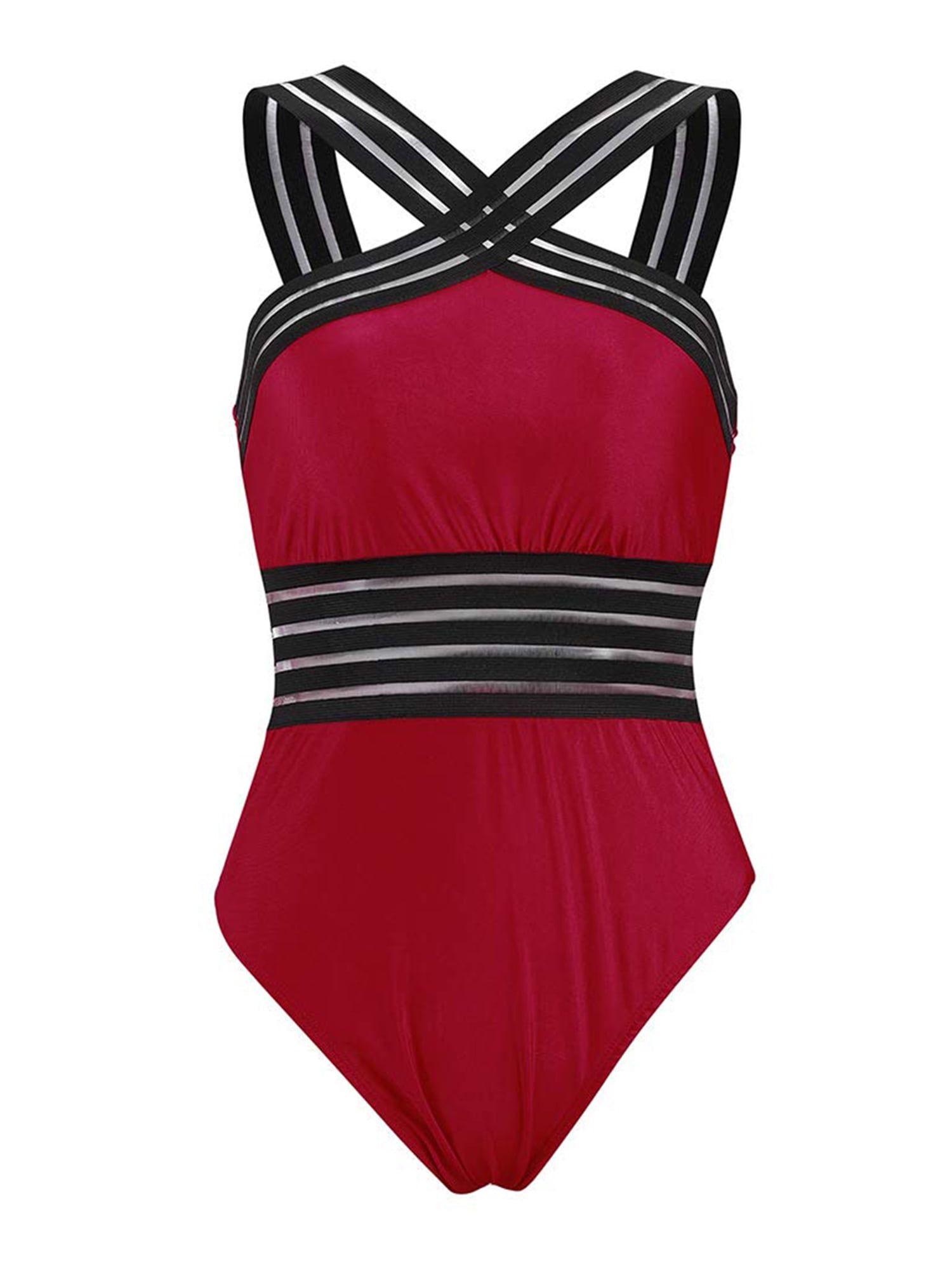 Women One Piece Swimsuit Cross Shoulder Straps Swimwear Sexy Bathing ...