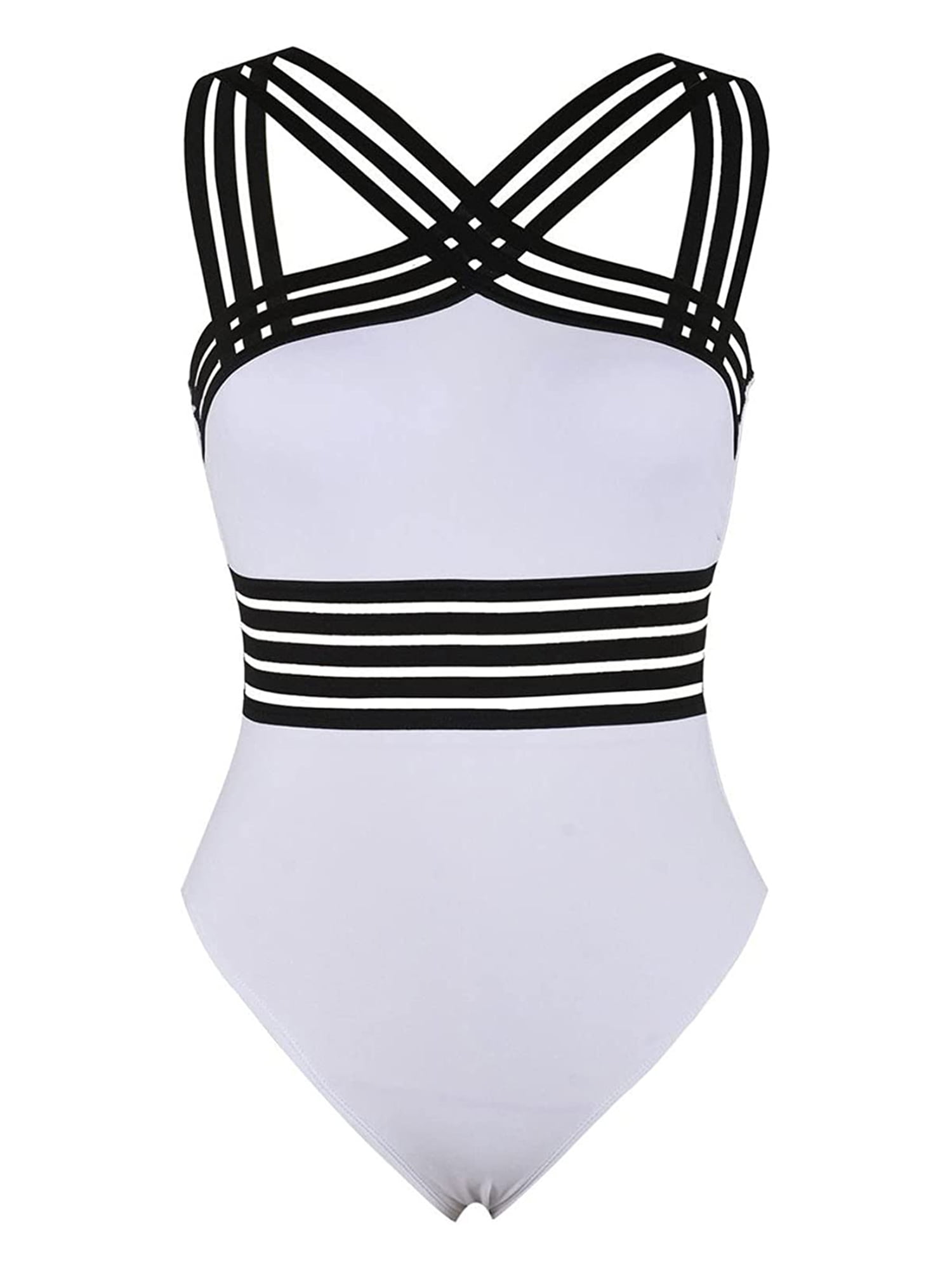 Women One Piece Swimsuit Cross Shoulder Straps Swimwear Sexy Bathing ...