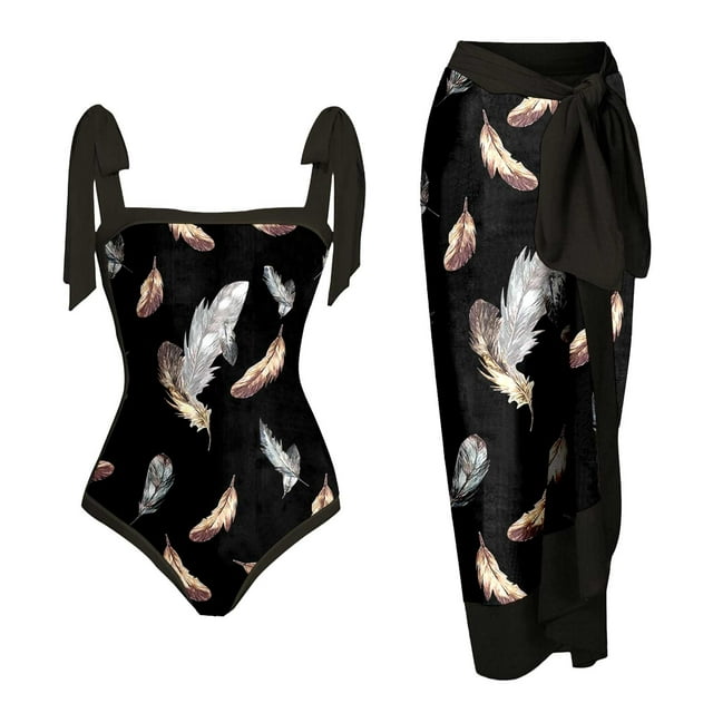 Women One Piece Swimsuit With Matching Cover Ups Floral Sexy Bikini