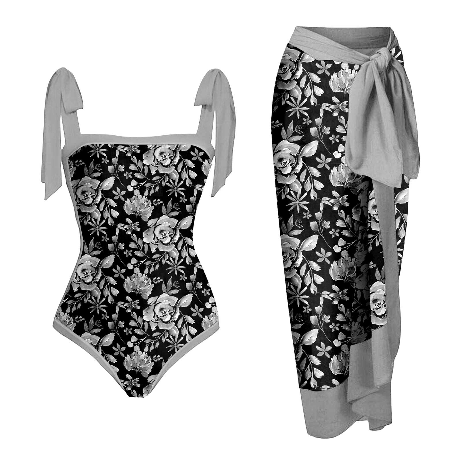 Women One Piece Swimsuit With Matching Cover Ups Floral Sexy Bikini