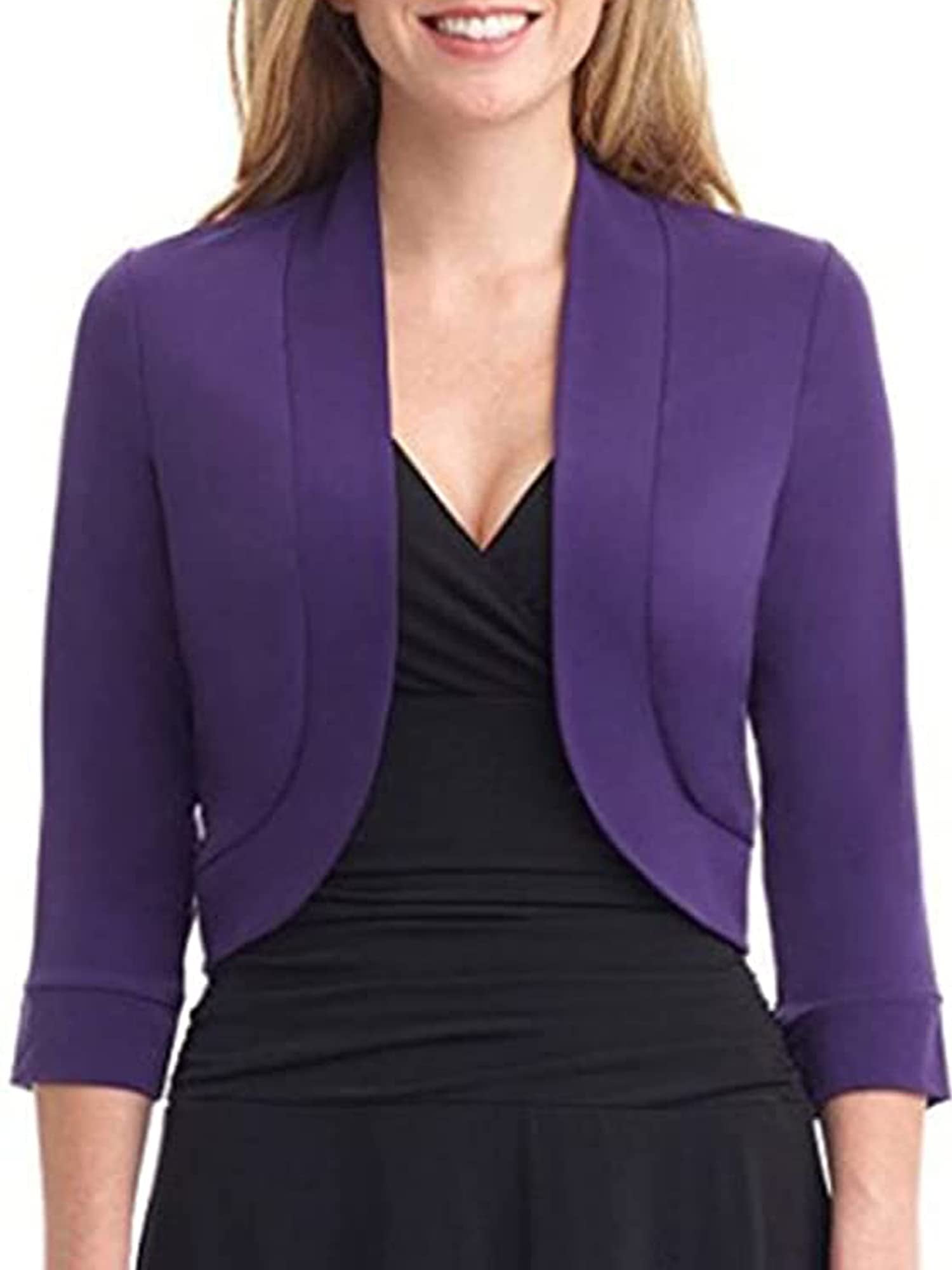 Women Open Front Short Shrug Bolero Cardigan Solid Color 3/4 Sleeve ...