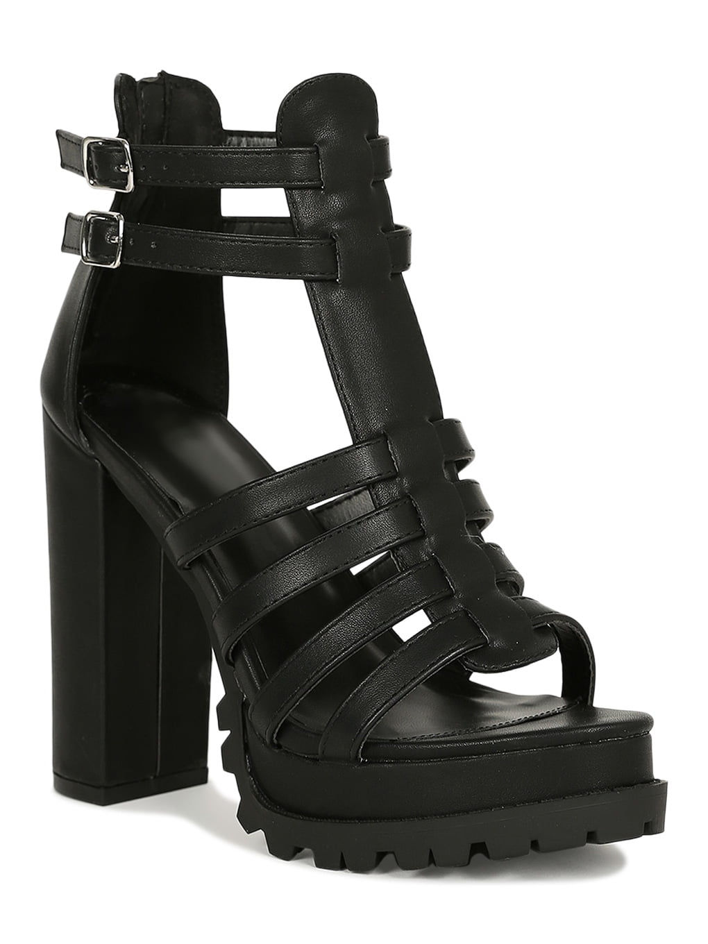 Women Open Toe Caged Lug Chunky Platform Heel 19237 - Walmart.com
