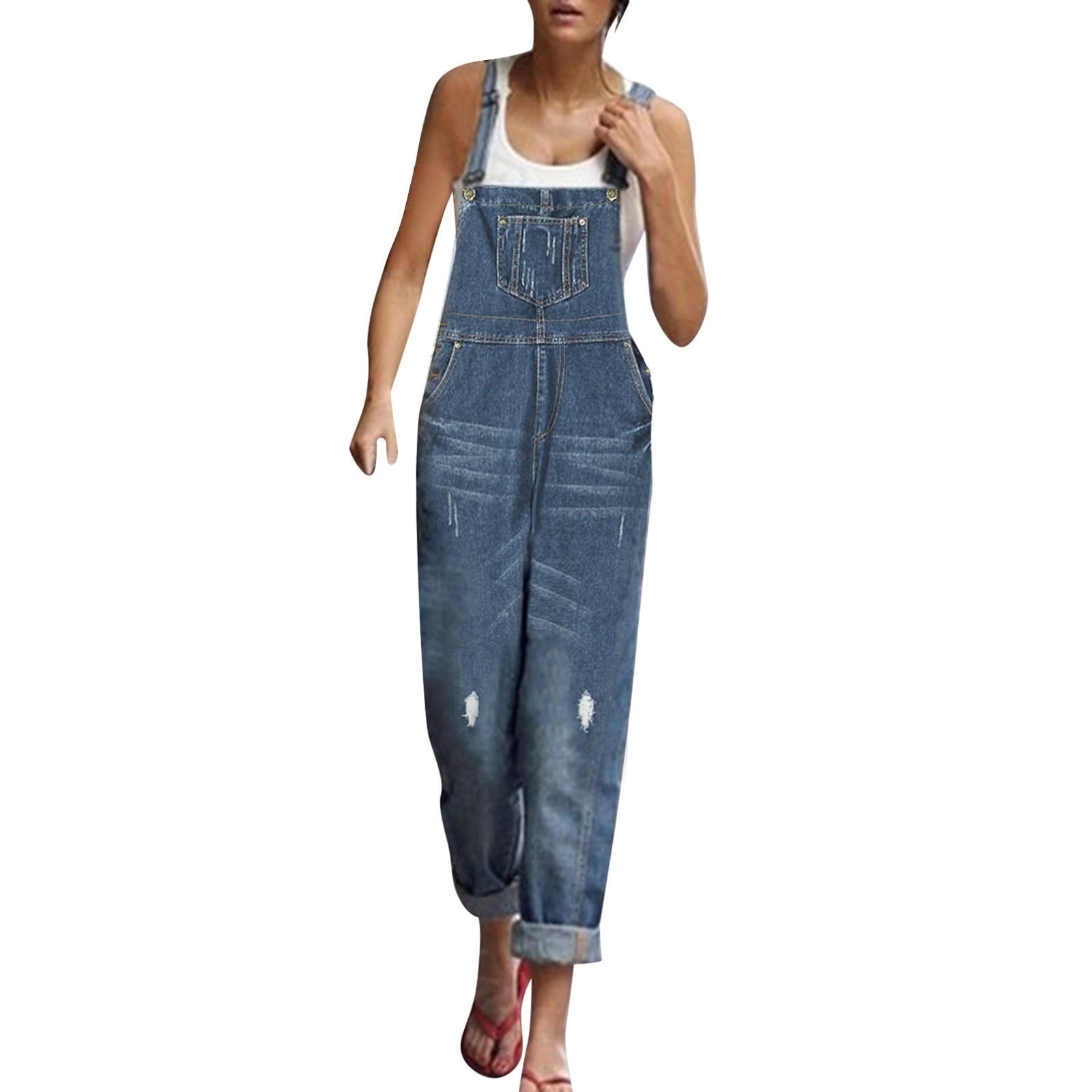 HFOLOB Women Denim Overalls, Loose Fit Wide Leg Bib, Baggy Stretch ...