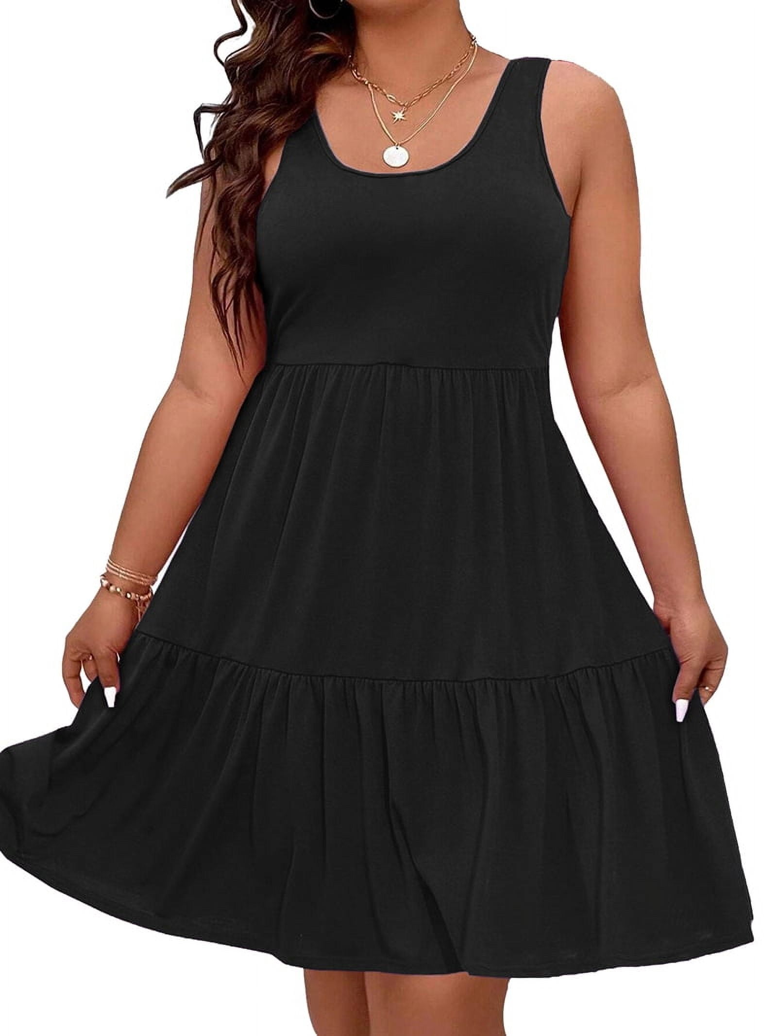 Mawalde Women Oversized Cold Shoulder Soild Sleeveless Sundresses ...