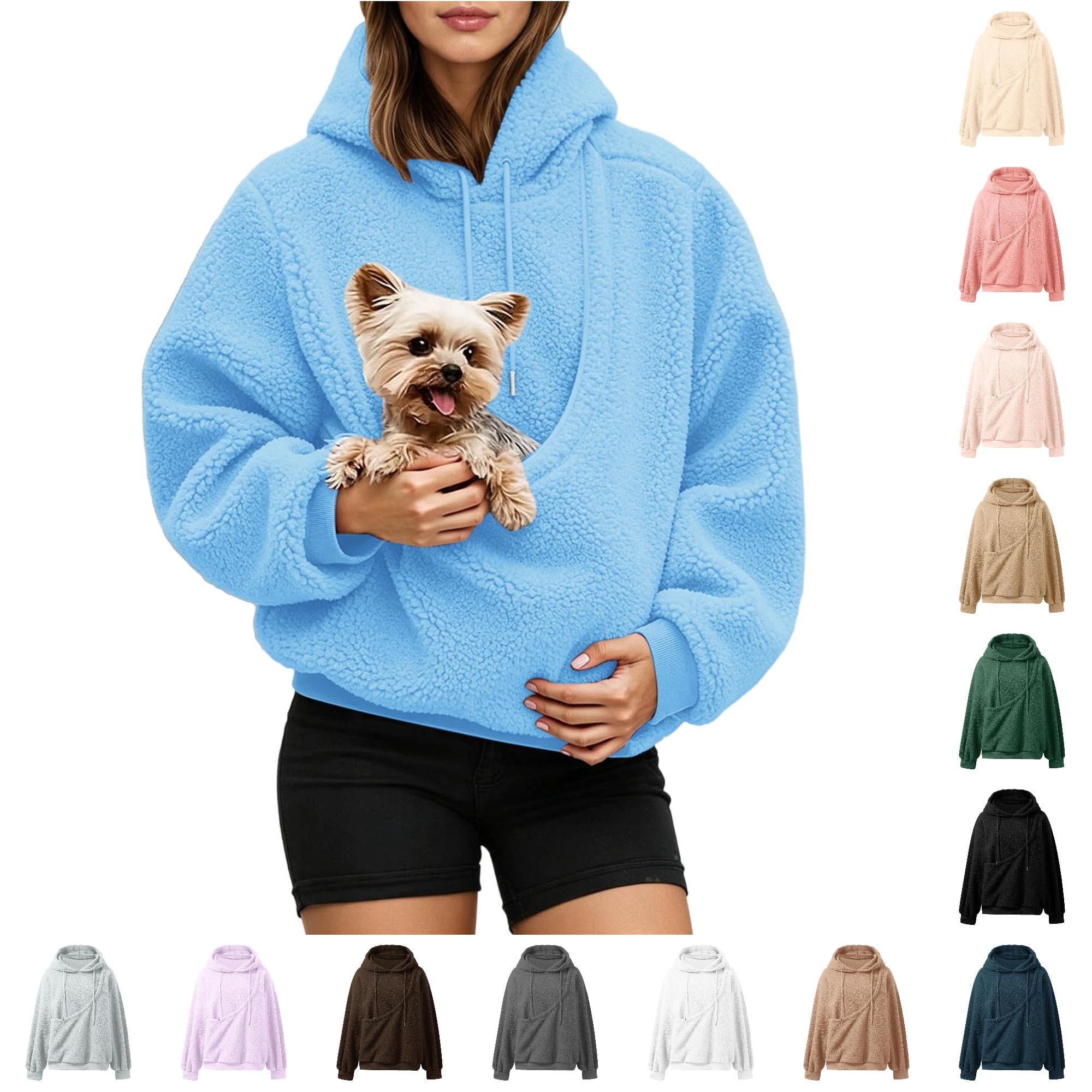 Women's Oversized Pet Carrier Hoodie with Front Carry Pouch Kangaroo ...