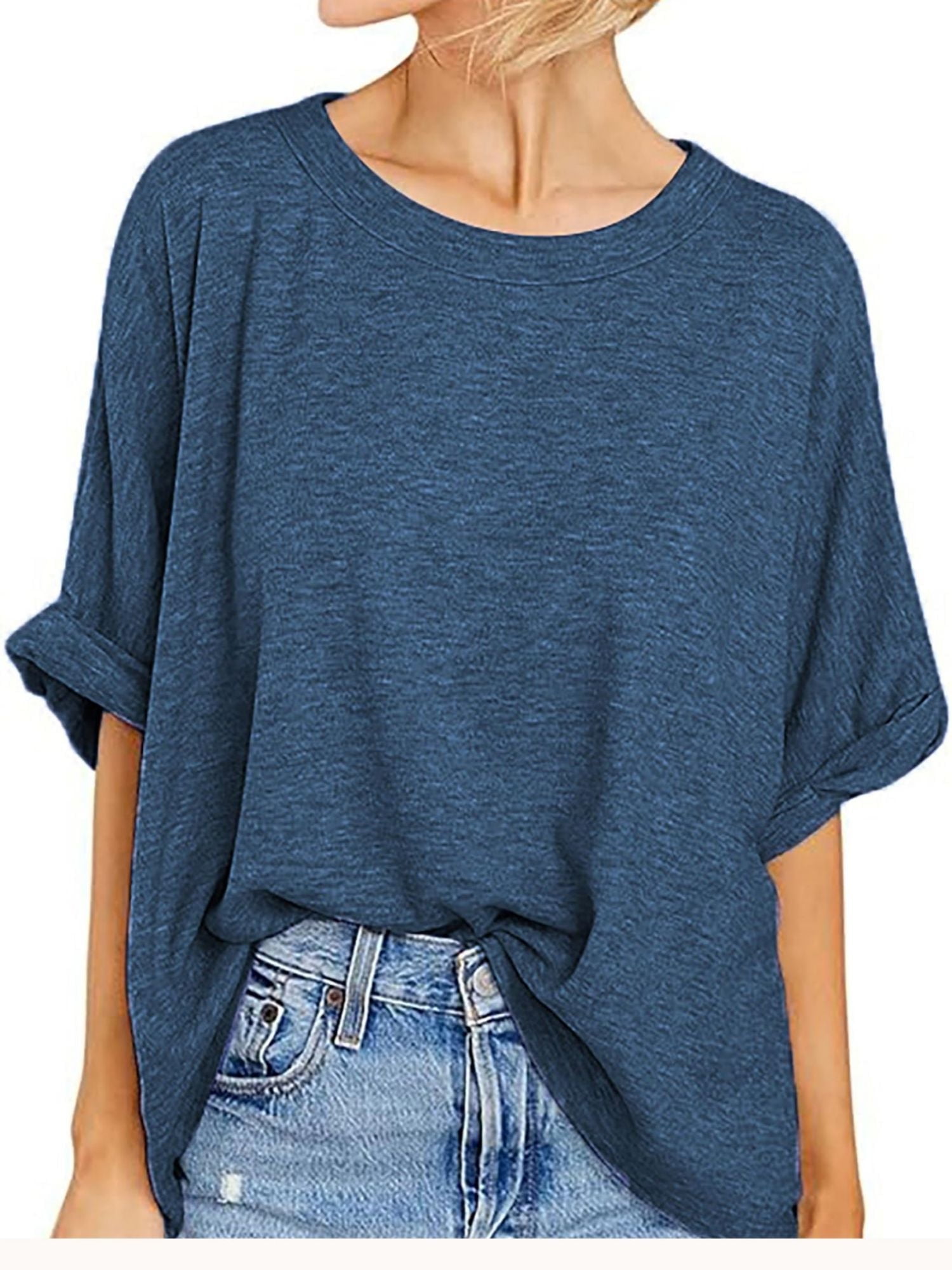 Women Oversized T-Shirt Loose Fit Workout Tops Short Sleeve Gym Basic ...