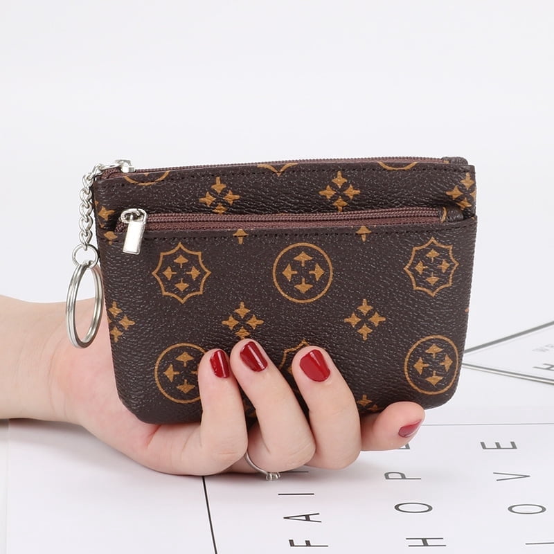 Women PU Leather Zip Mini Coin Purse With Key Ring Two Zipper Card ...