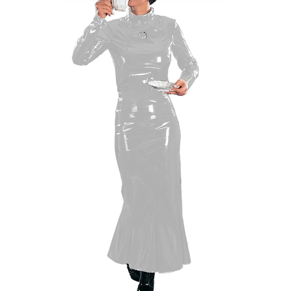 Women PVC Shiny Long Dresses Sexy Turtleneck Evening Dresses Elegant ...