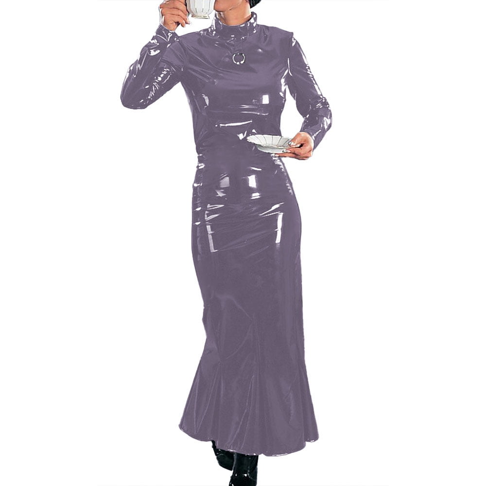 Women PVC Shiny Long Dresses Sexy Turtleneck Evening Dresses Elegant ...
