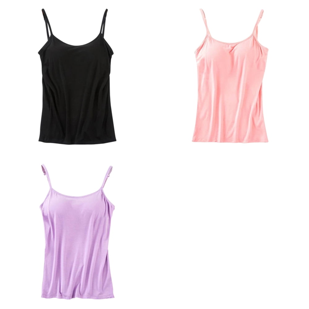 Women Padded Built-in Bra Short Camisole Tank Top for Women Adjustable ...