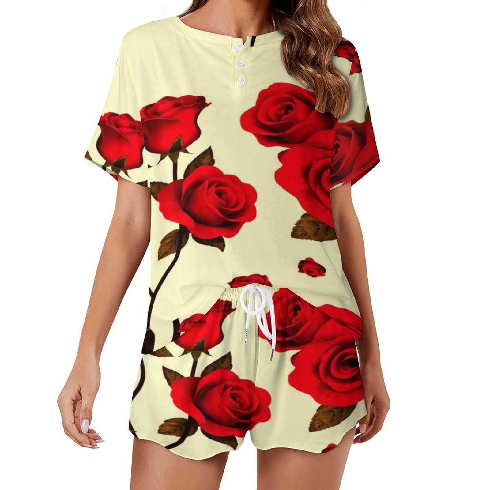 Women Pajamas Set Short Sleeve Rose And Zebra Print Pattern Sleepwear ...
