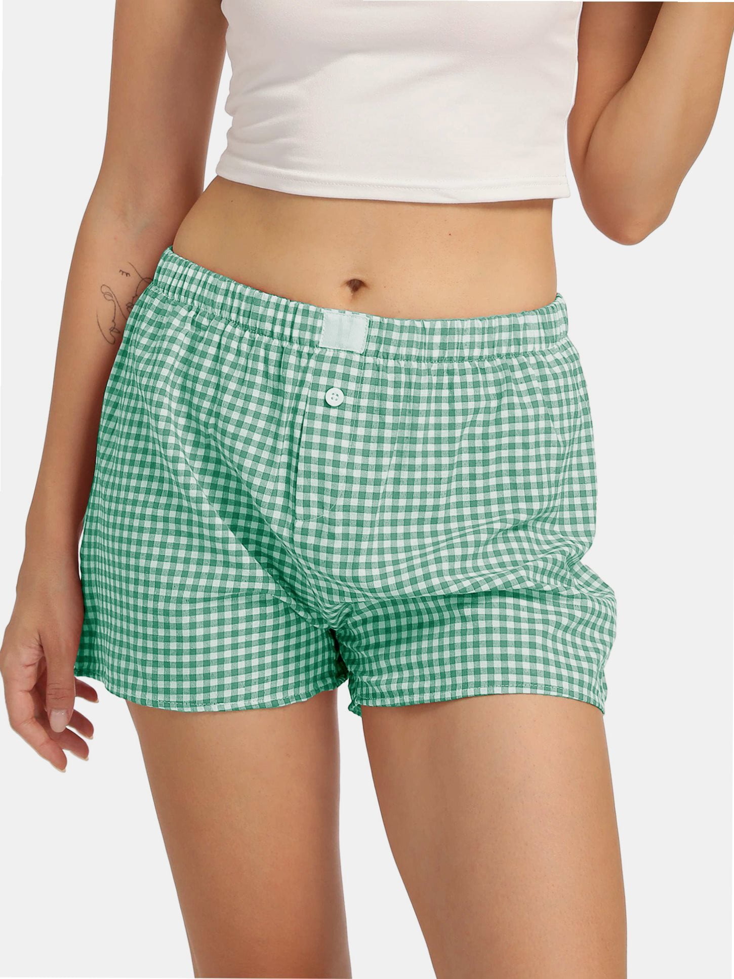 Women Pajamas Shorts Low Rise Pj Sleep Shorts Plaid Boxer Sleeping ...