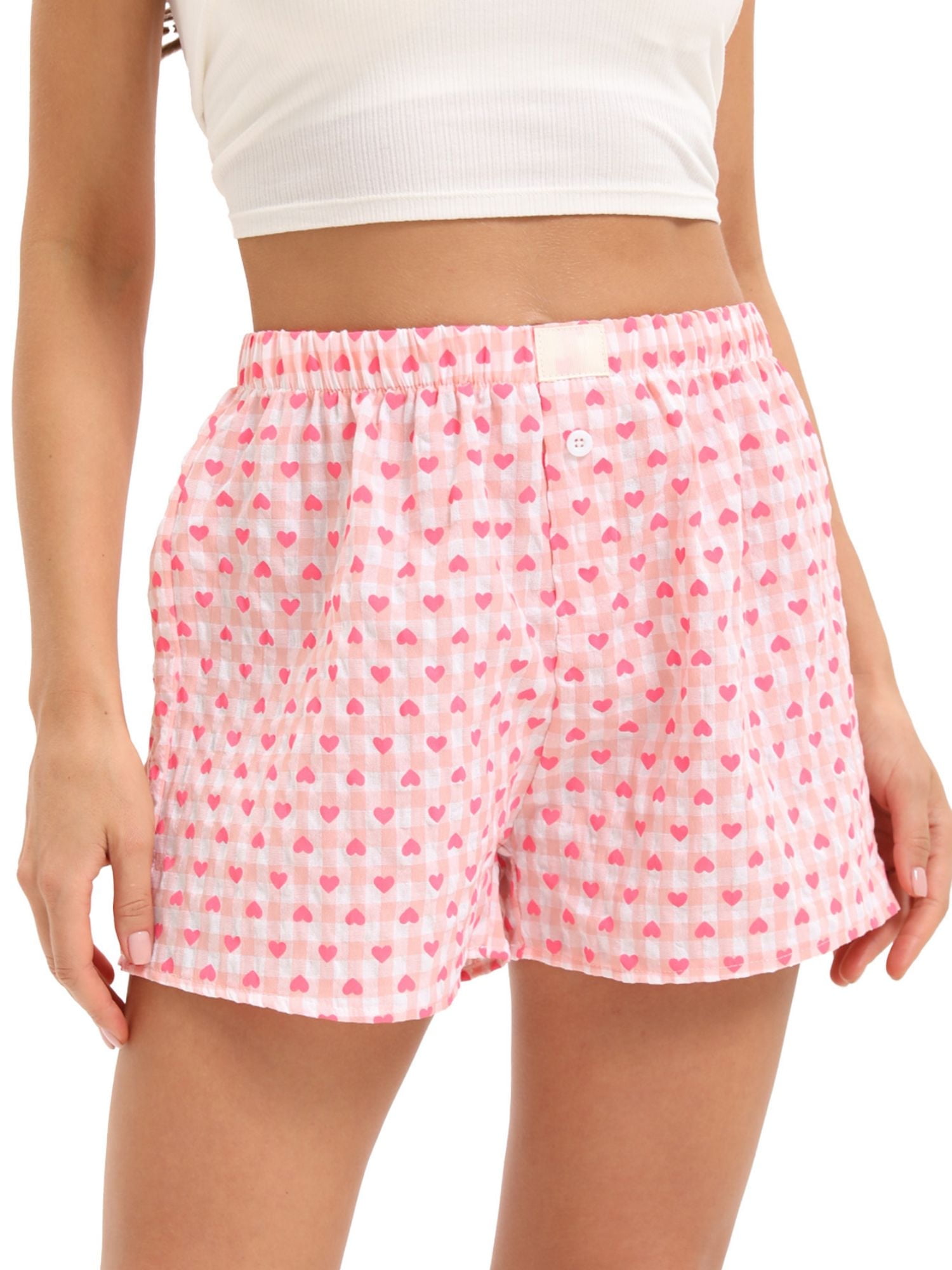 Women Pajamas Shorts Micro Button Boxers Elastic Waist Cute Pj Bottoms ...