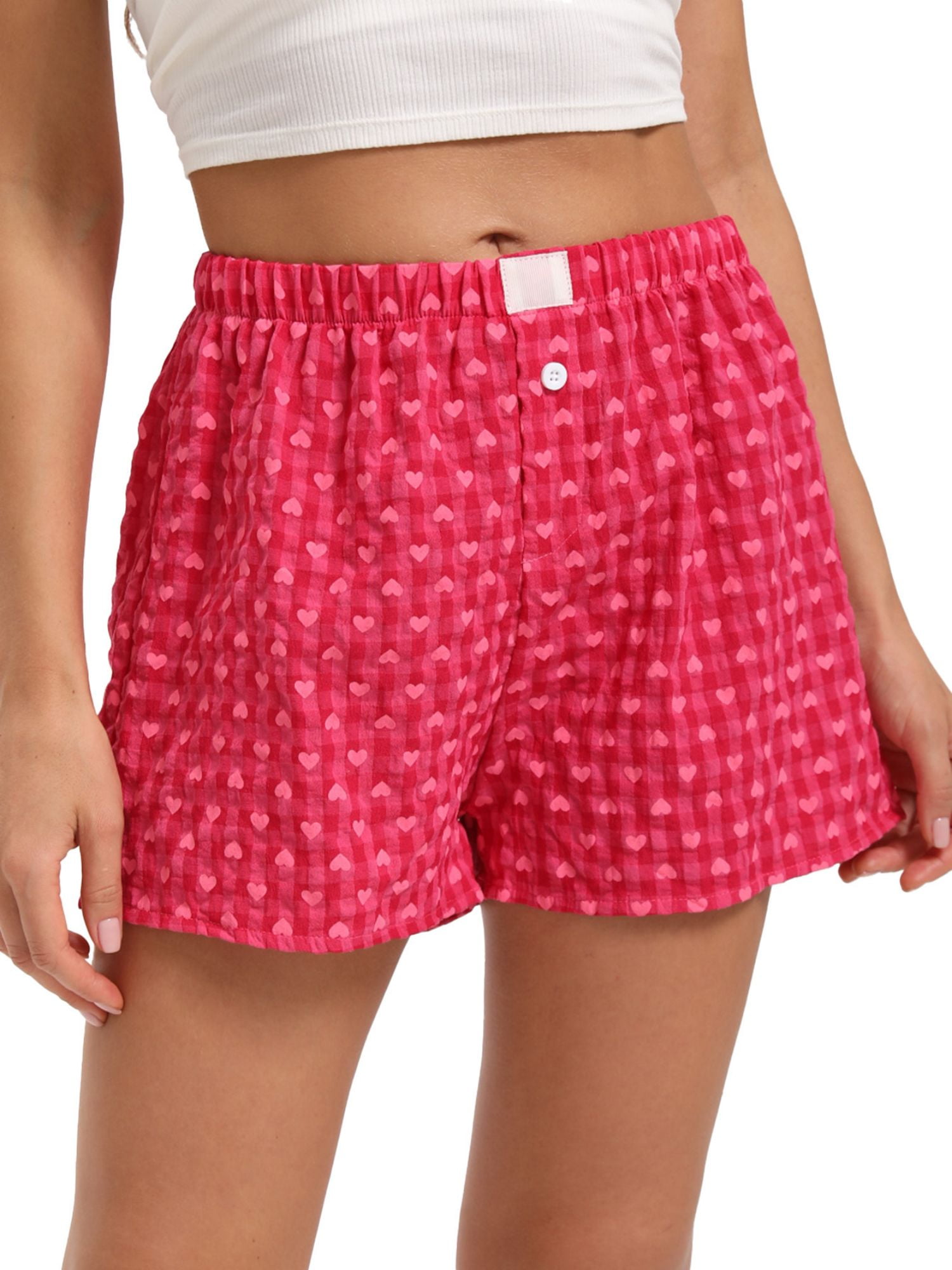 Women Pajamas Shorts Micro Button Boxers Elastic Waist Cute Pj Bottoms ...