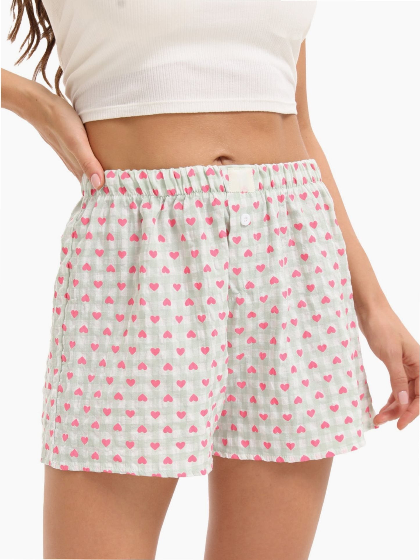 Women Pajamas Shorts Micro Button Boxers Elastic Waist Cute Pj Bottoms ...