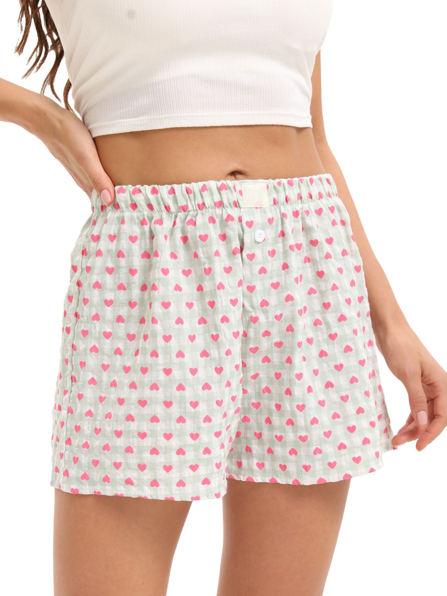 Women Pajamas Shorts Micro Button Boxers Elastic Waist Cute Pj Bottoms ...