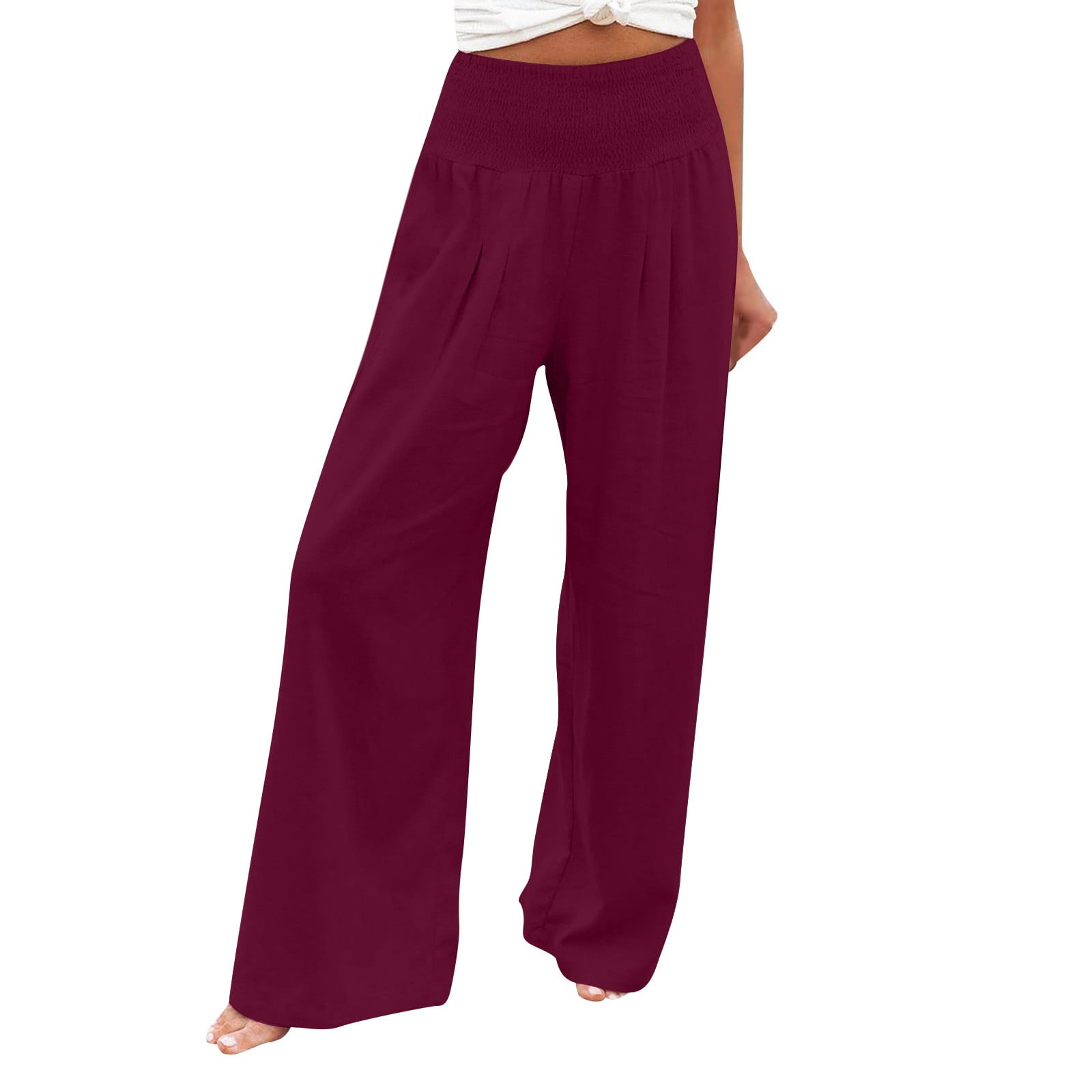 Women Pants Fashion Linen Pants High Waisted Wide Leg Pants Loose Fit ...