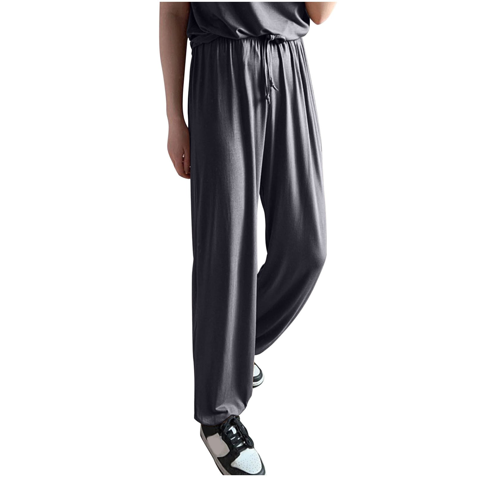 Women Pants Flowy Pant Trousers Slacks Loose Drawstring Solid Color ...