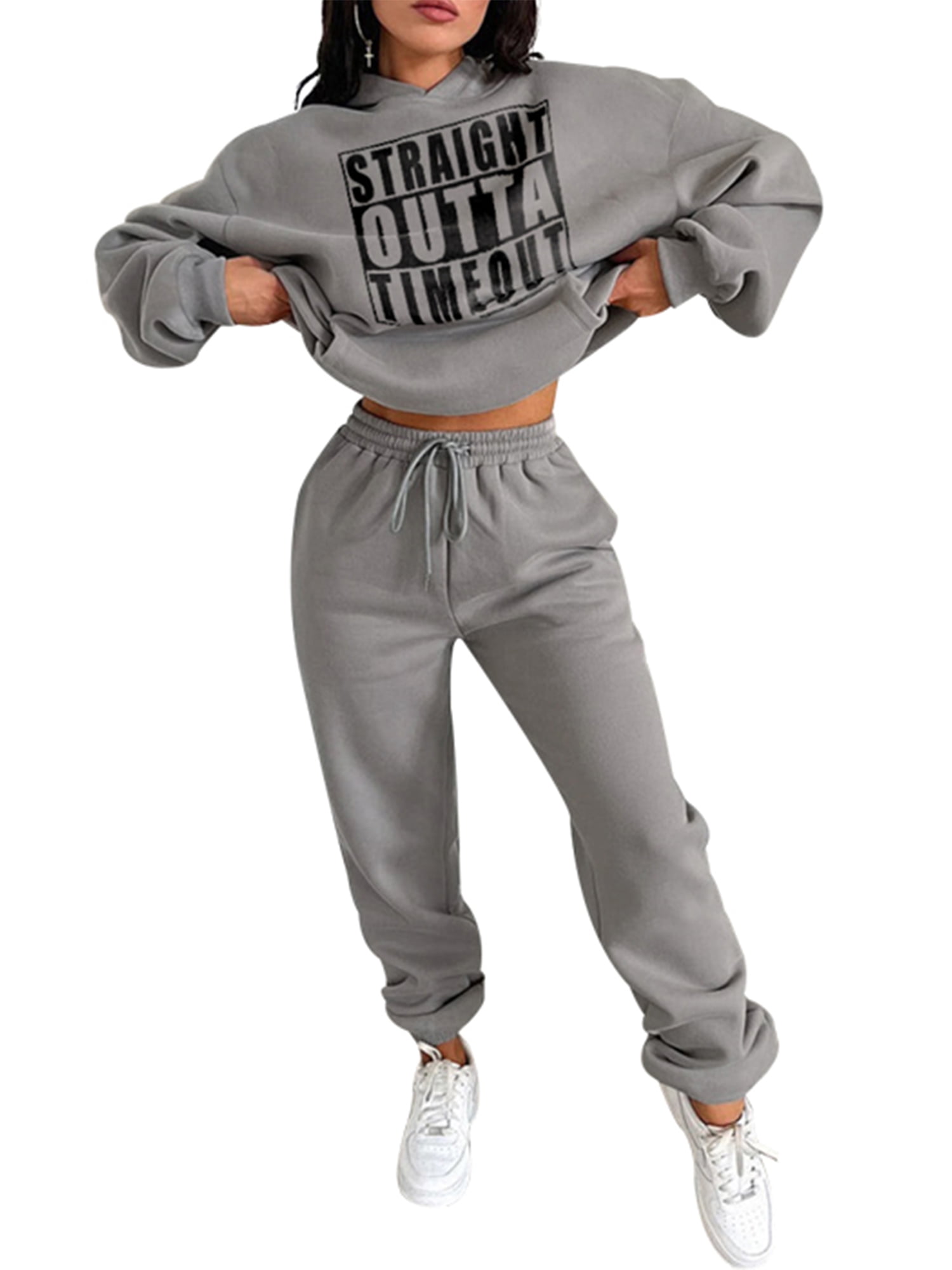 Shunvnny Women Pants Set, Long Sleeve Letters Print Hoodie and ...