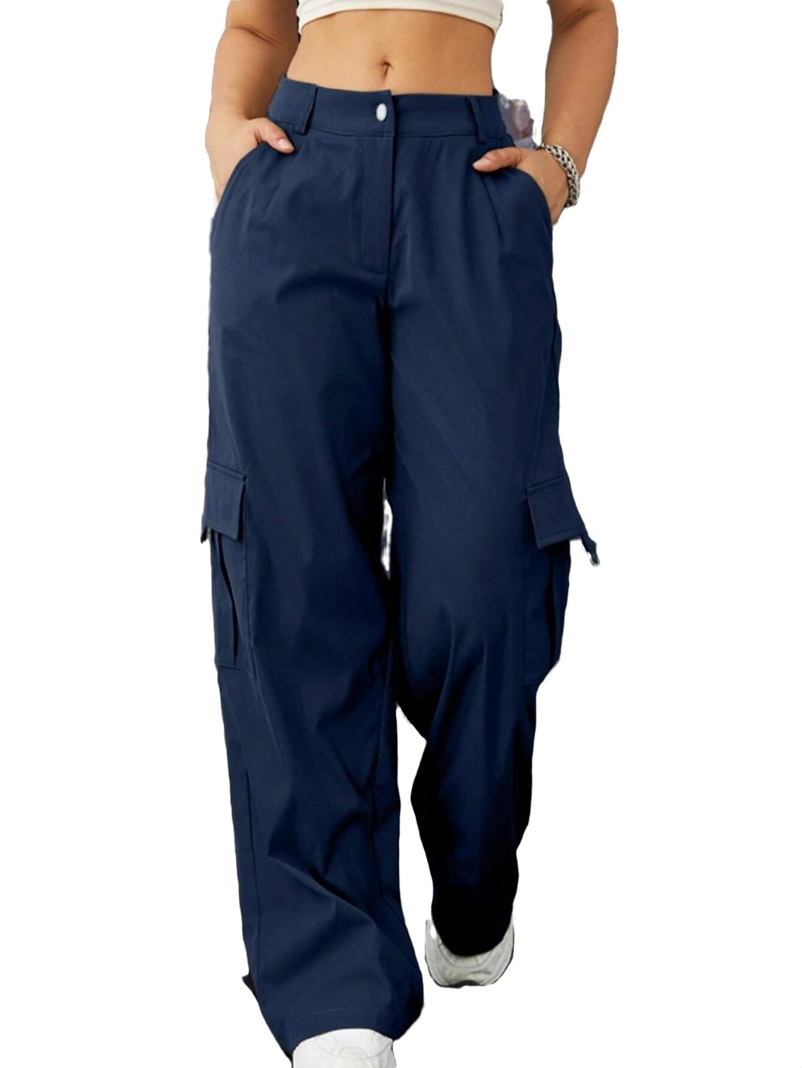 Women Pants Solid Navy Blue Color Cargo Pants Casual - Walmart.com