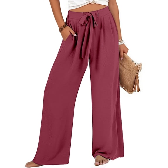 Women Pants Wide Leg Straight Baggy Brick Red Pants Womens Pants Casual ...