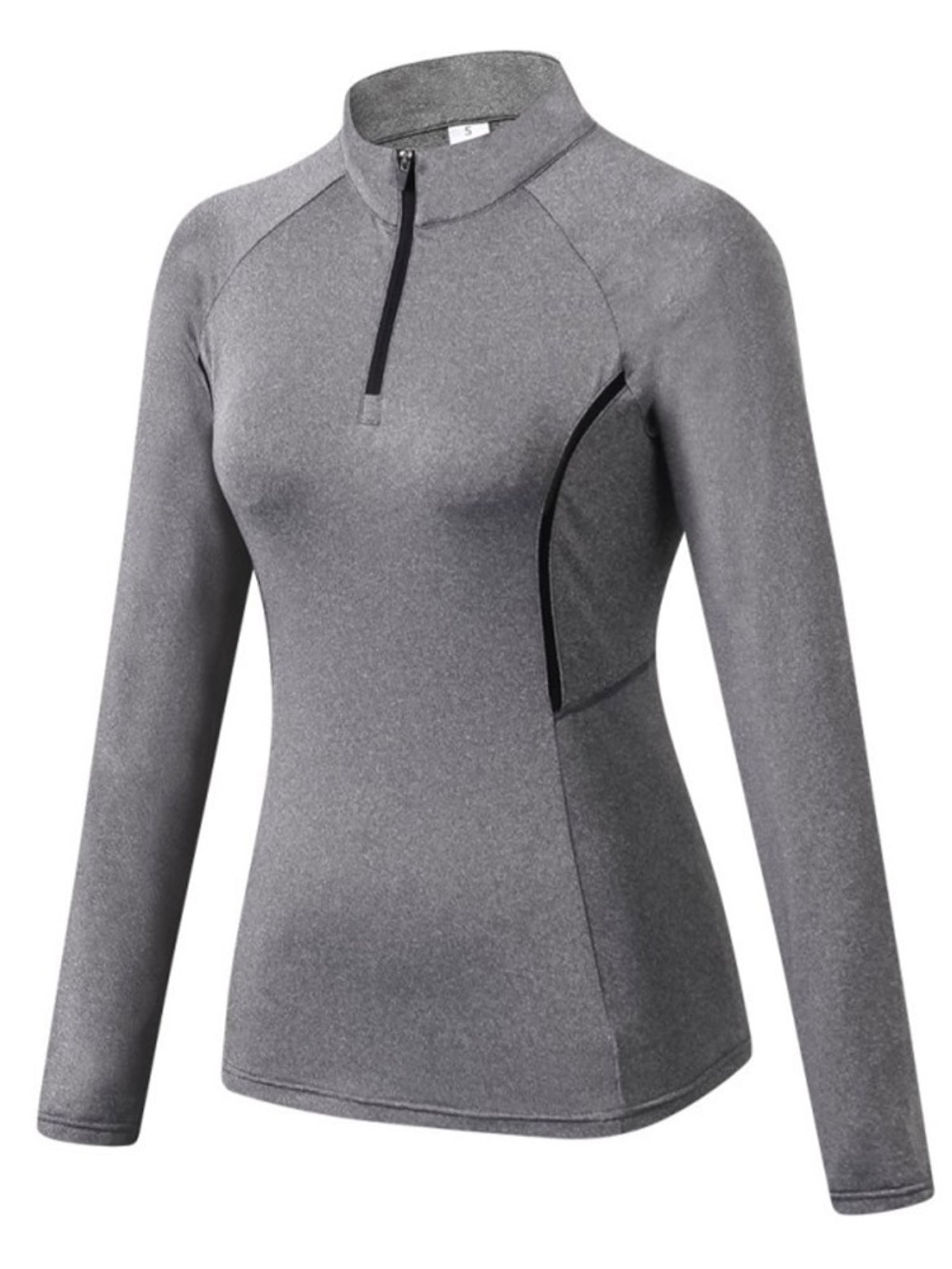 Women Petite's Zipper Long Sleeve Compression Shirts with Thumbhole ...