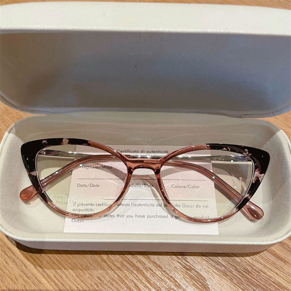 Women Pink Tortoiseshell Clear Frame Cat Eye Glasses Frame Elegant ...