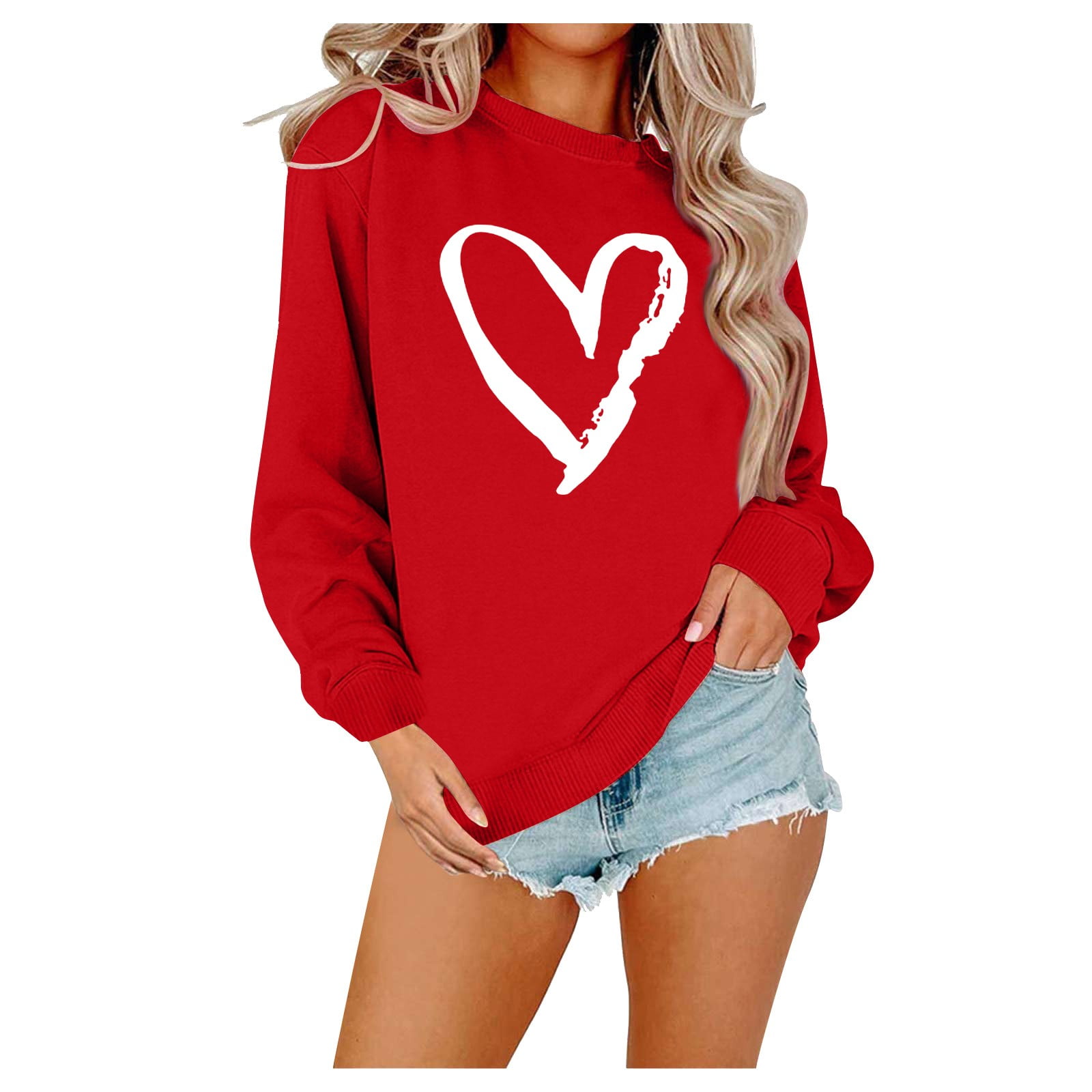 Women Plaid Love Heart Graphic Sweatshirt Happy Valentine's Day Pullover Tops Long Sleeve ...