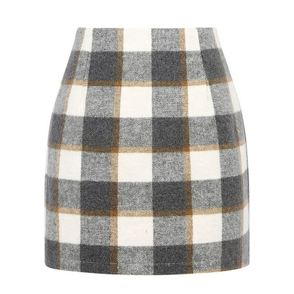 Women Plaid Pattern High Waist Mini Skirt Casual Straight Fit Soft ...