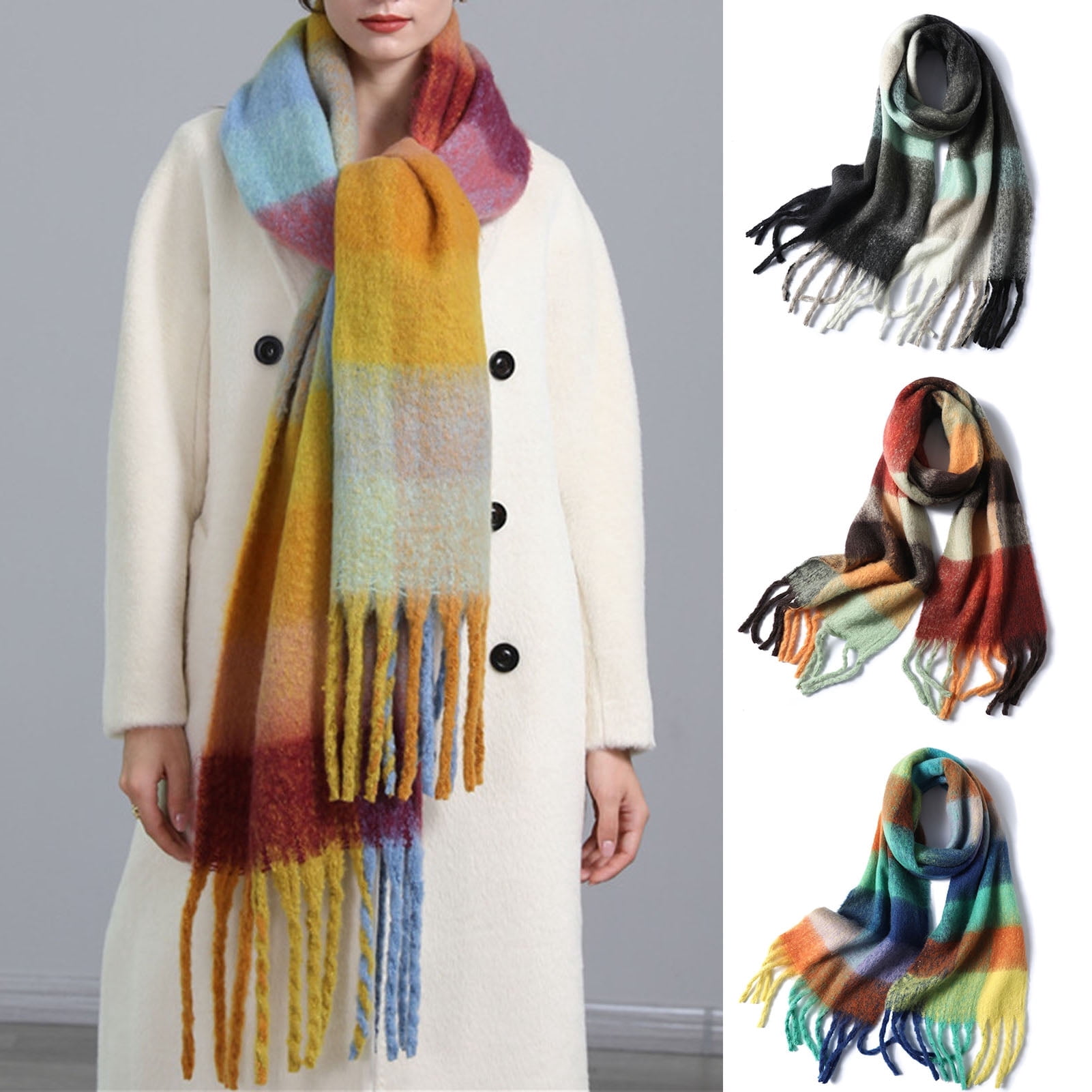 Women Plaid Scarf Keep Warmth Breathable Accessory Winter Oversized ...