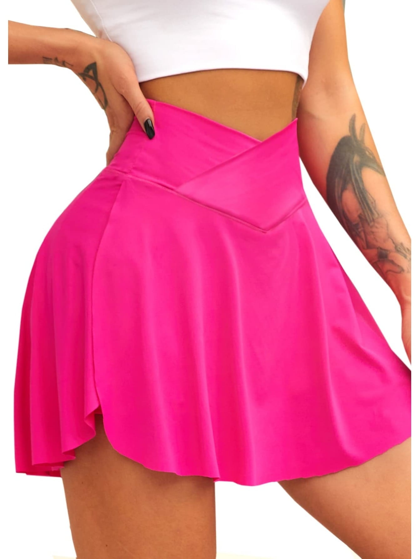 Women Pleated Tennis Skirt With Pockets Shorts Crossover High Waisted Athletic Golf Skorts