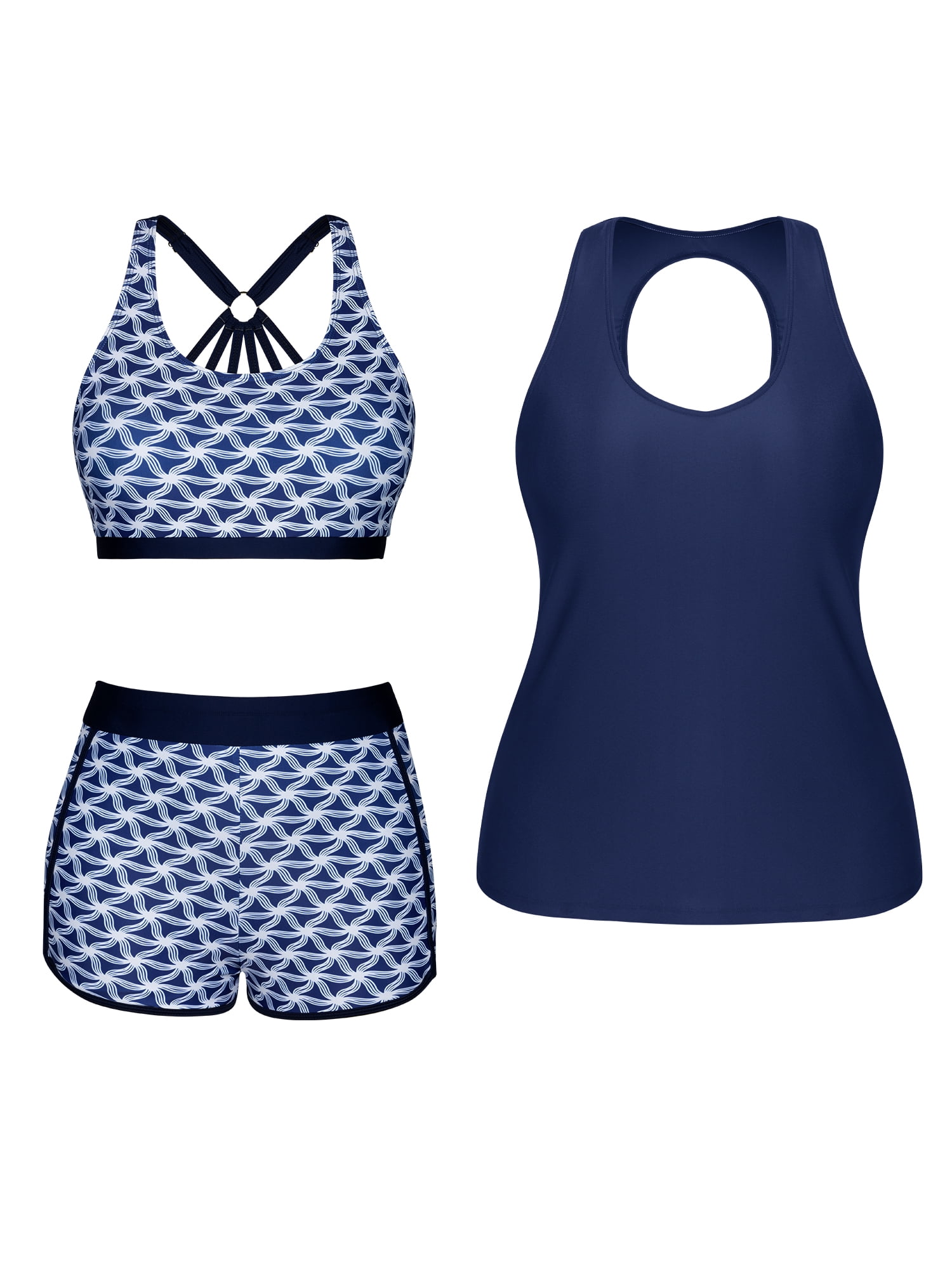 Women Plus Size 3 Piece Tankini Swimsuits Athletic Bathing Suits with ...