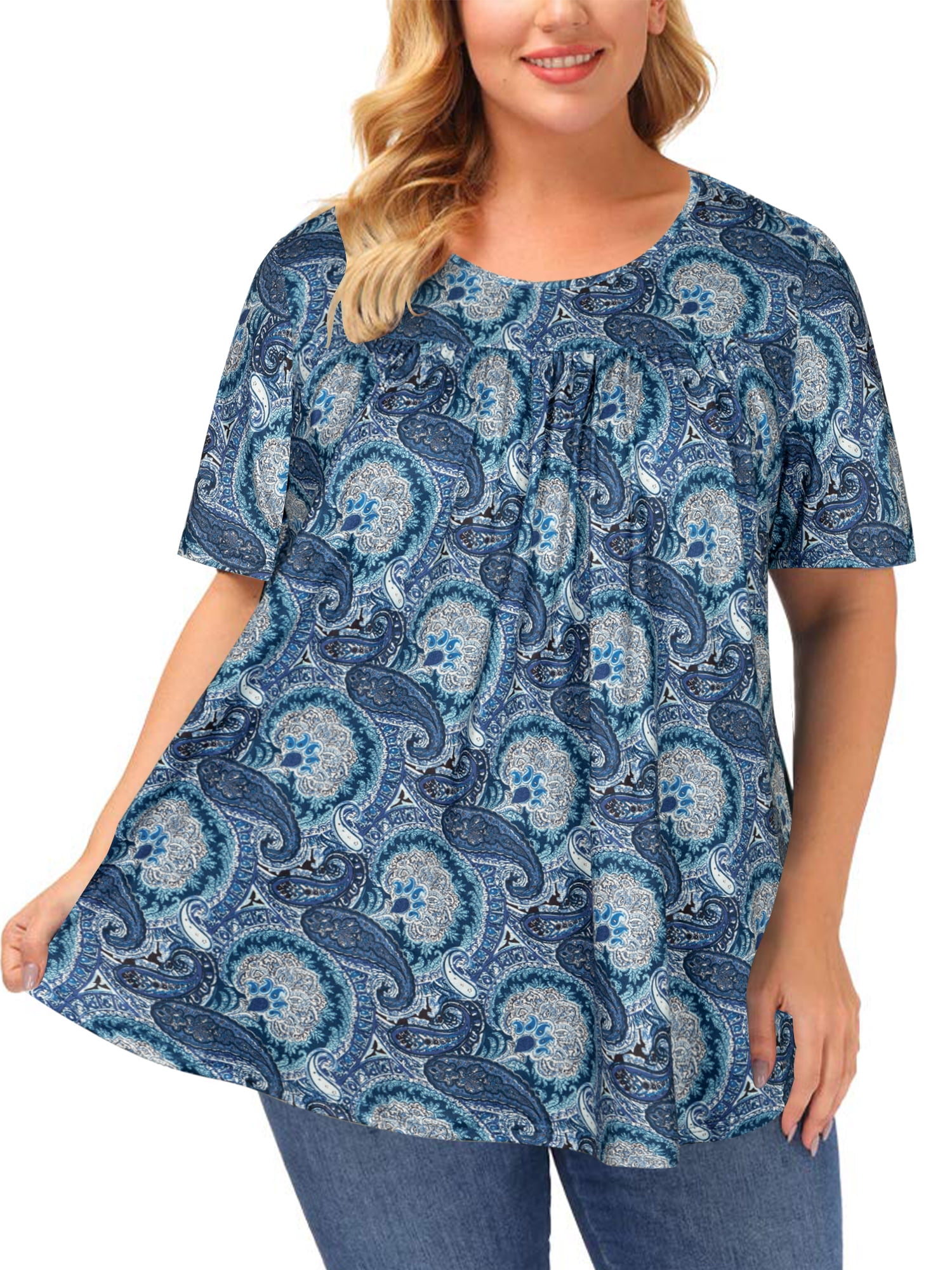 Women Plus Size Blouses for Work Office Short Sleeve Summer Blouse Tops ...