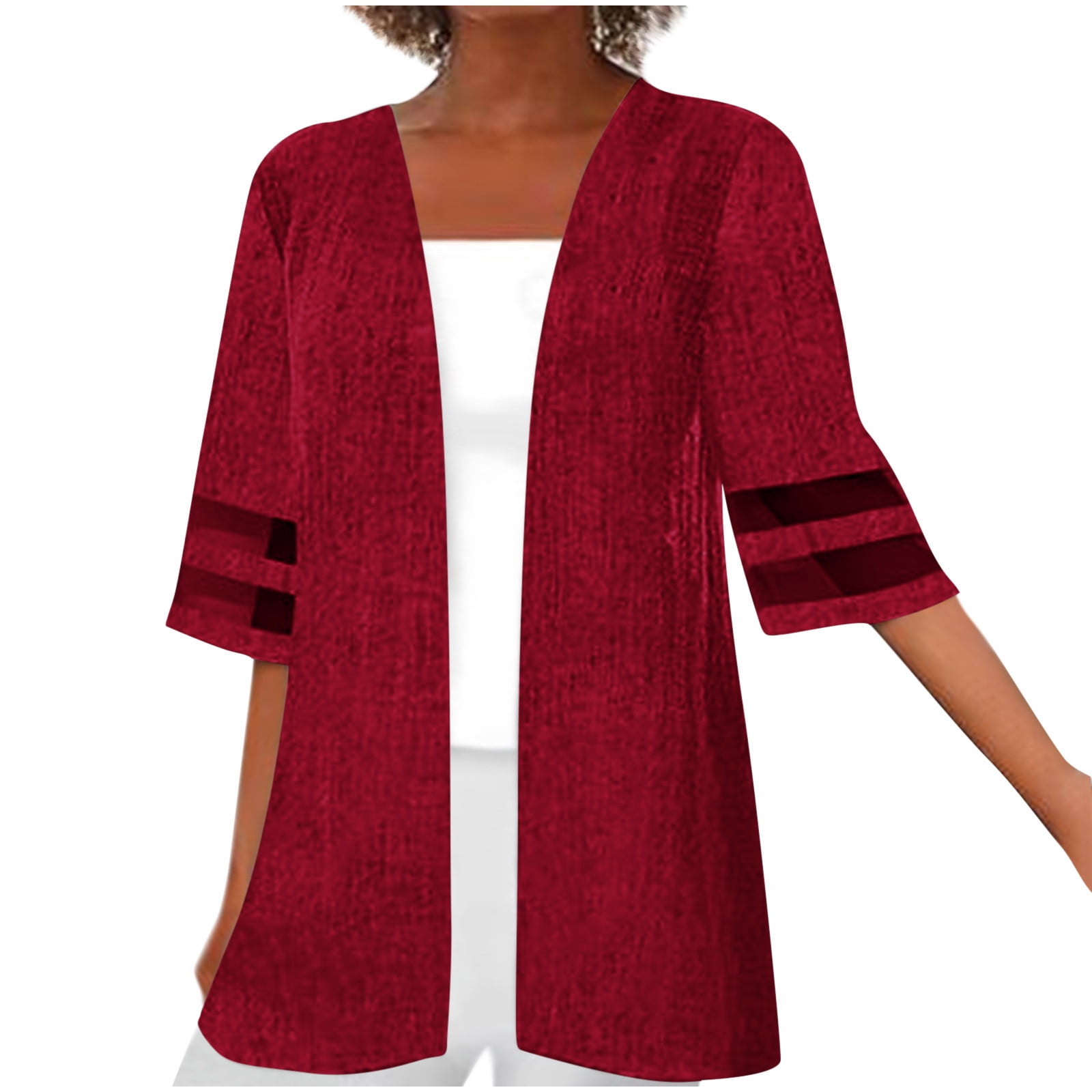 Women Plus Size Cardigan,Half Sleeve Lace Patchwork Cardigan Open Front ...