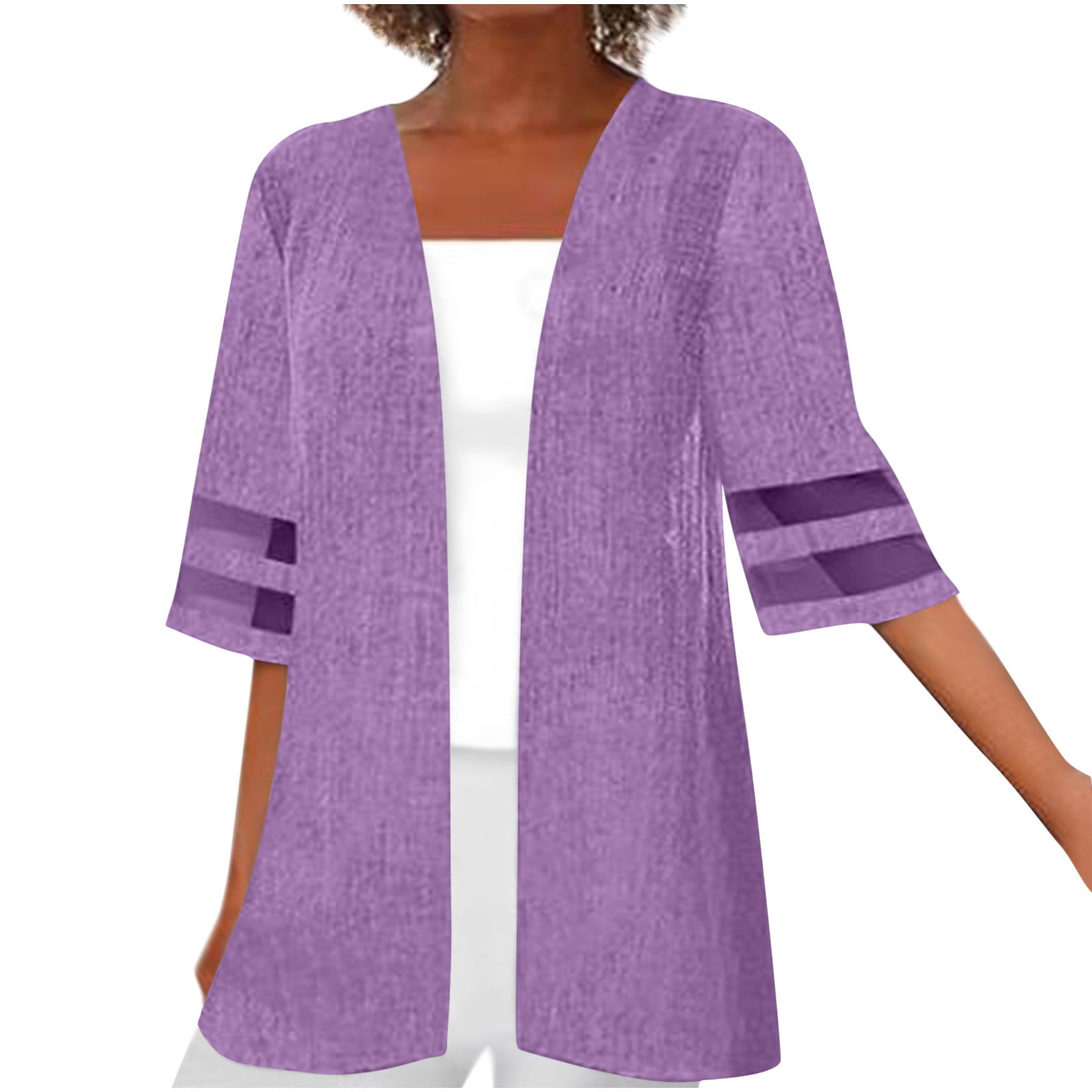 Women Plus Size Cardigan,Half Sleeve Lace Patchwork Cardigan Open Front ...