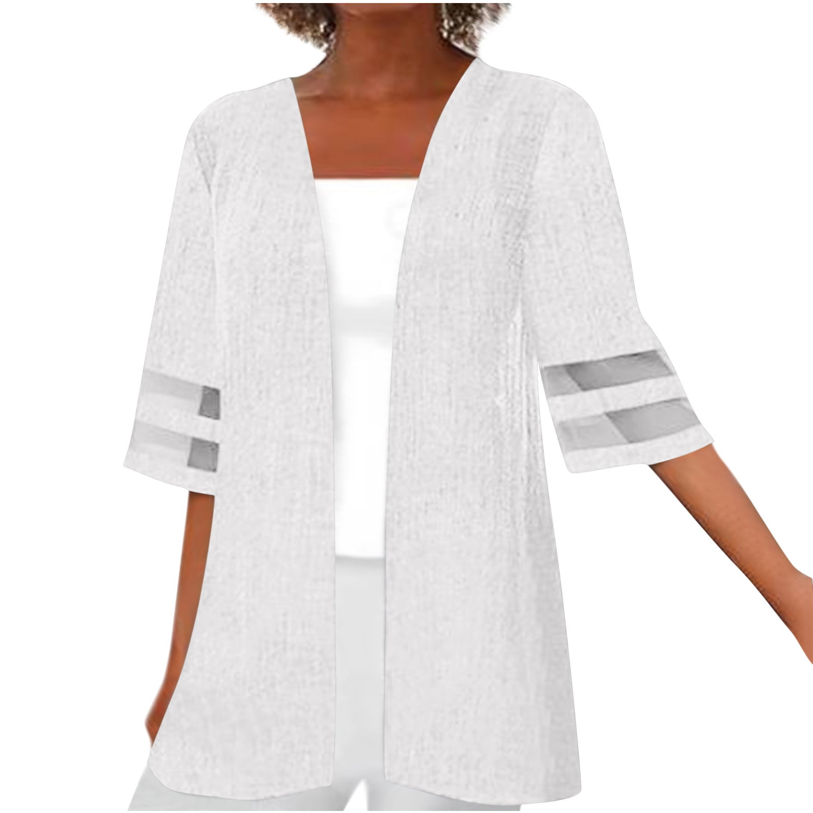 Women Plus Size Cardigan,Half Sleeve Lace Patchwork Cardigan Open Front ...