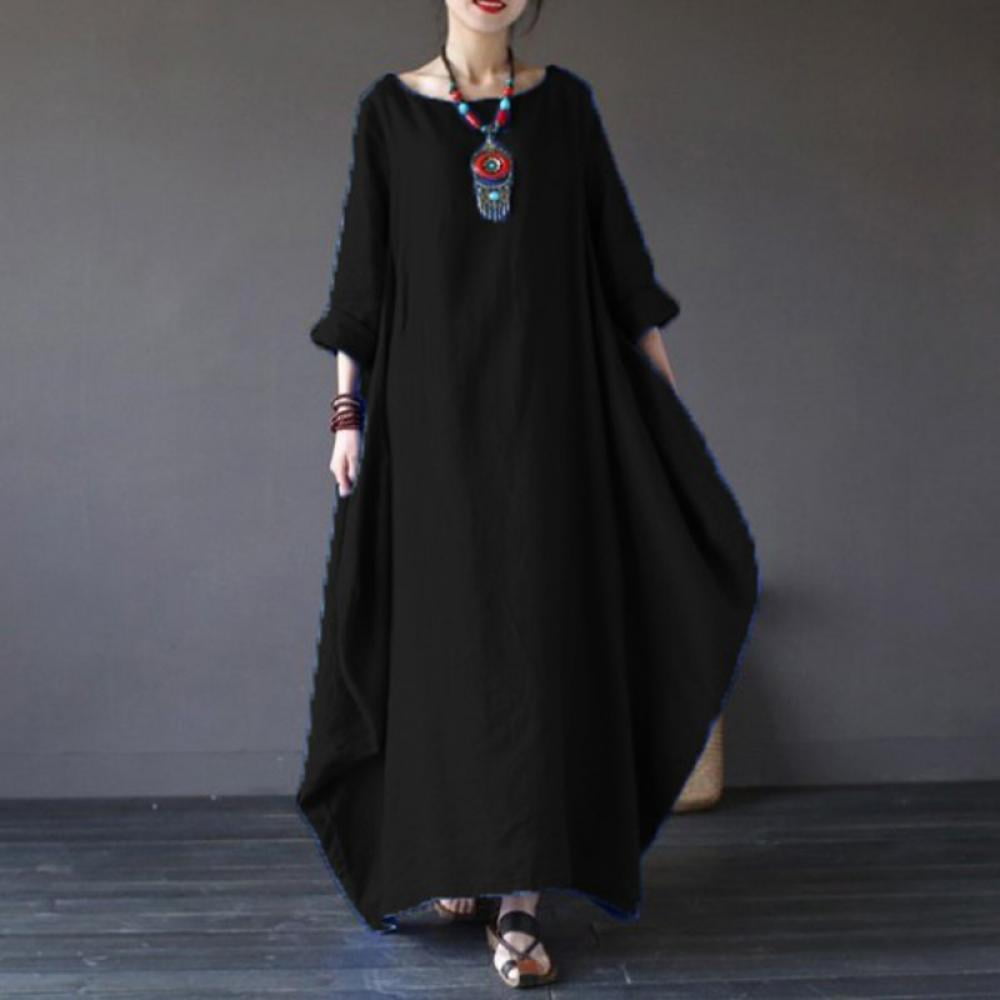Women Plus Size Causal Soild Kaftan Maxi Dress Linen Loose Oversized ...