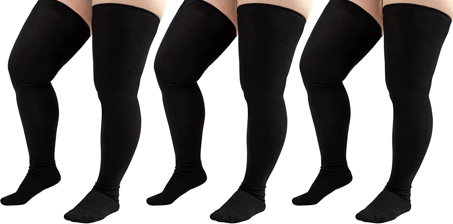 Women Plus Size Extra Long Thigh High Socks Striped Over Knee Long Boot Stockings Tube Socks Leg