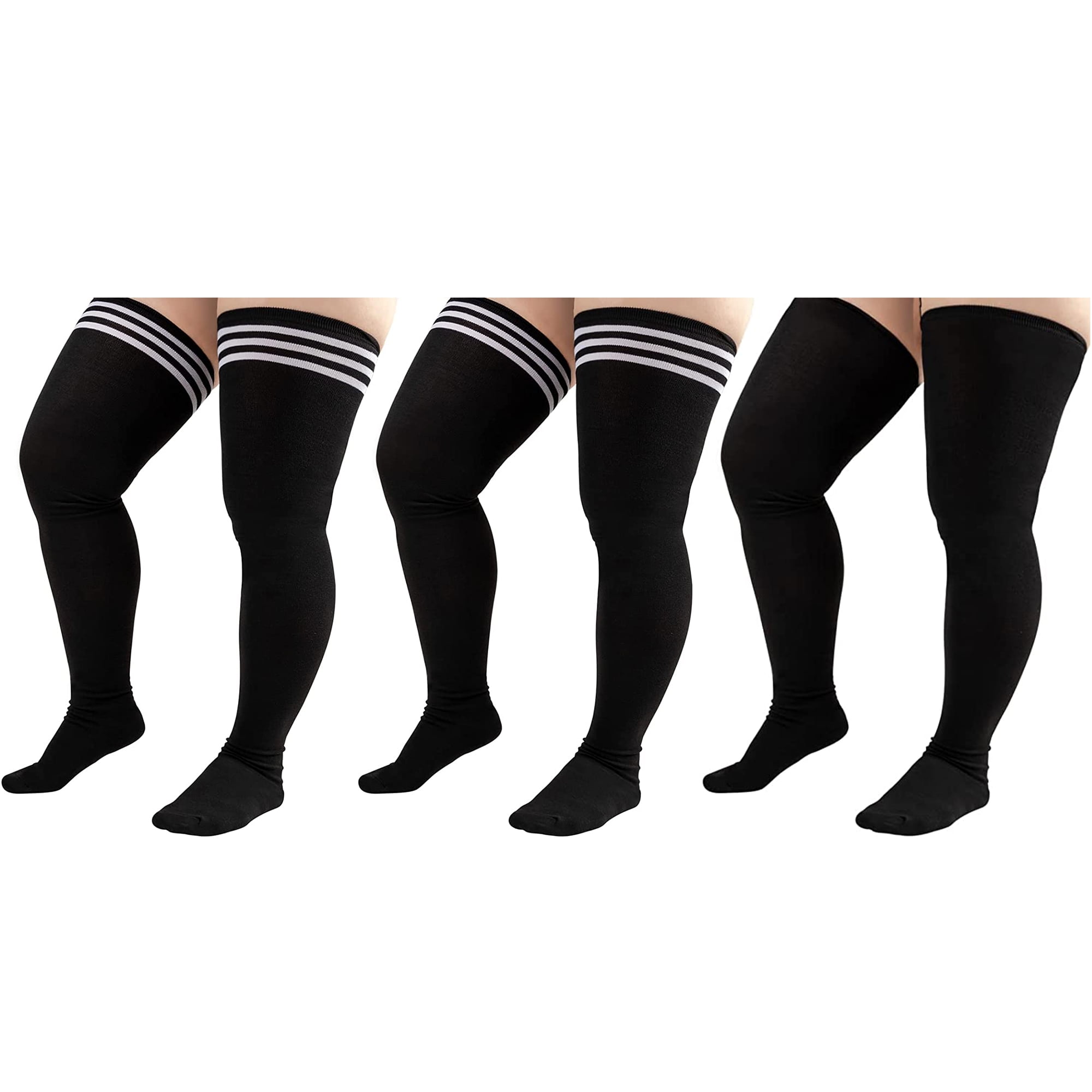 Women Plus Size Extra Long Thigh High Socks Striped Over Knee Long Boot ...