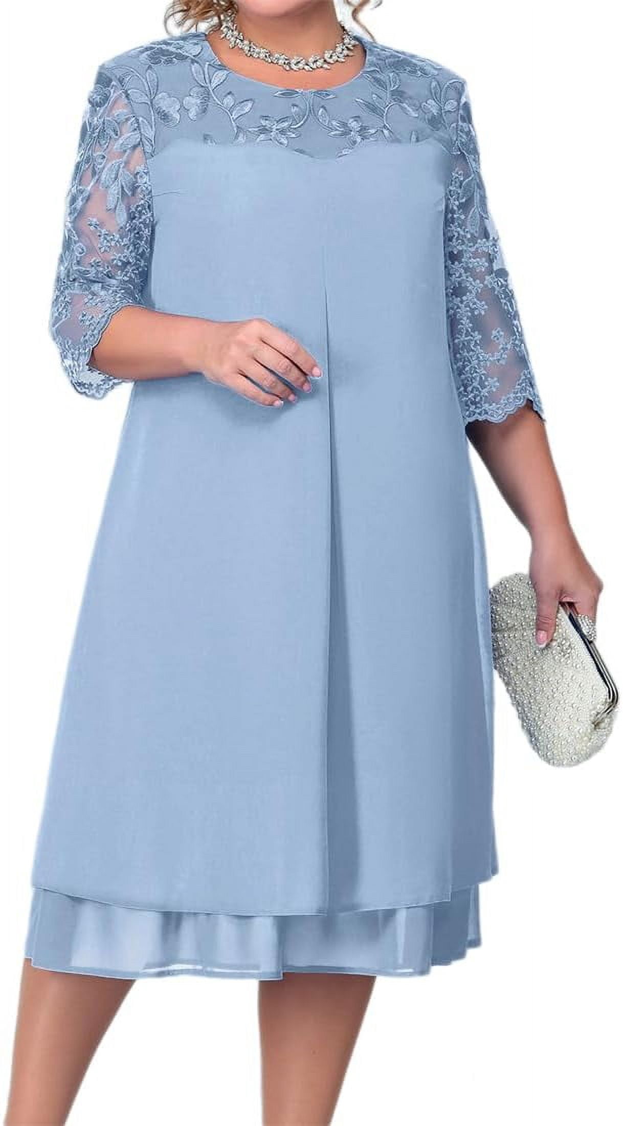 Women Plus Size Half Sleeve Dresses Floral Mesh Sleeve Wedding Guest ...