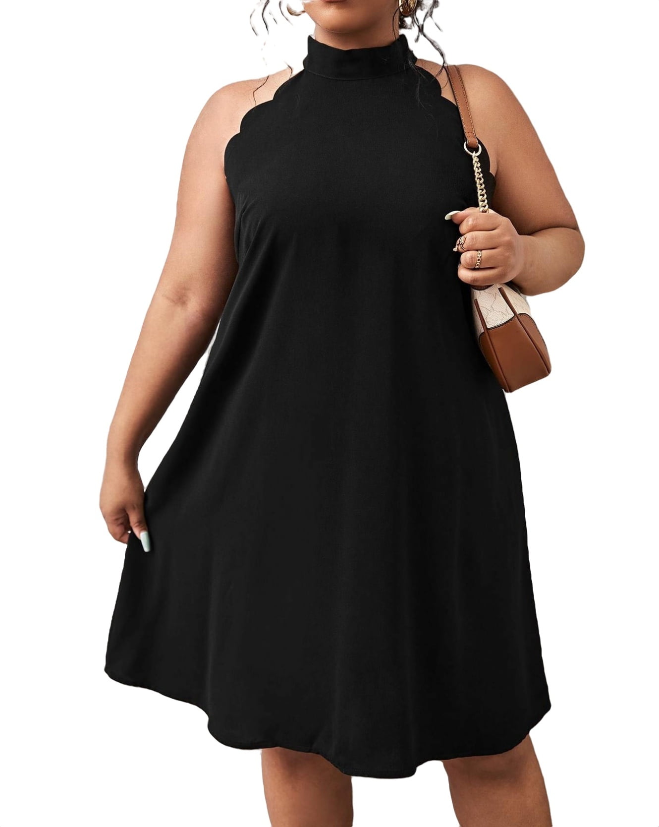Women Plus Size Halter A Line Loose Knee Length Dress Summer Casual ...