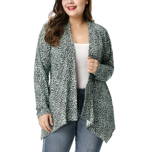 Women Plus Size Long Sleeves Cozy Leopard Prints Autumn Cardigan Top ...