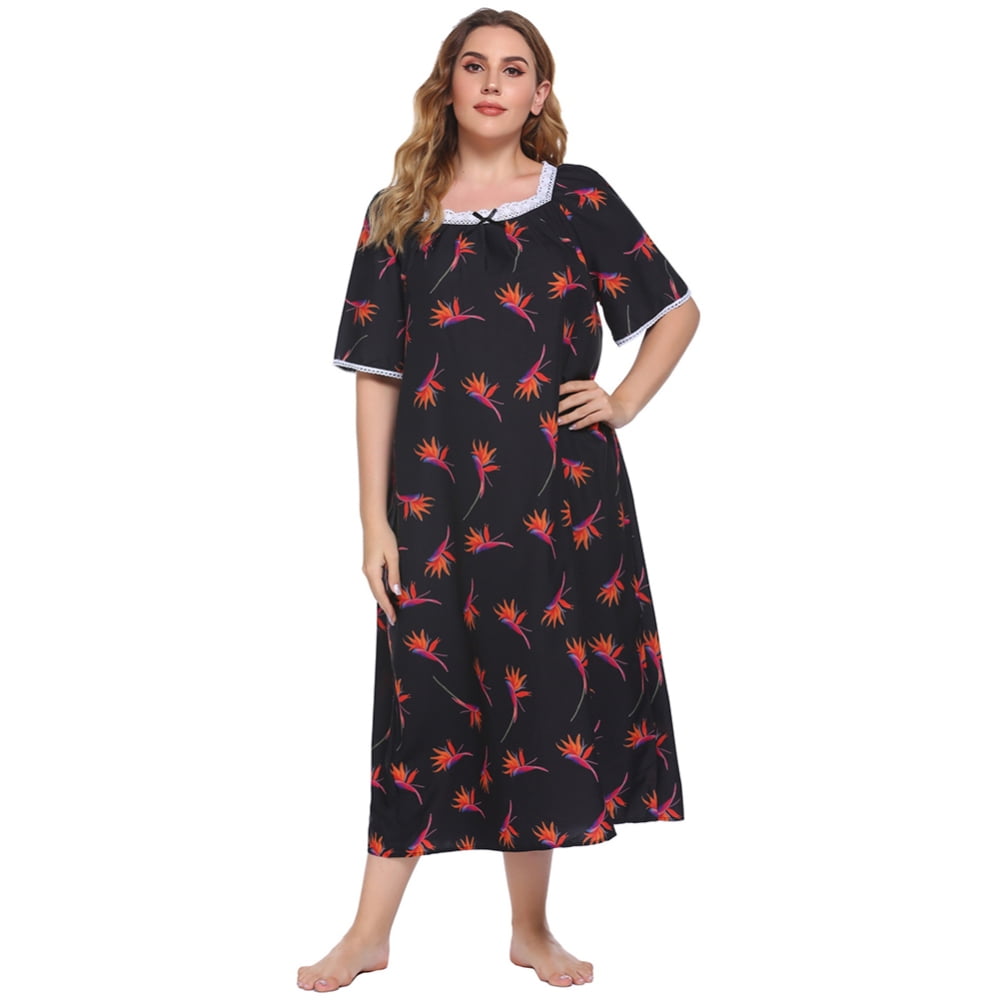 Women Plus Size Nightgowns Half Sleeve Square Neck Night Gowns Ladies ...