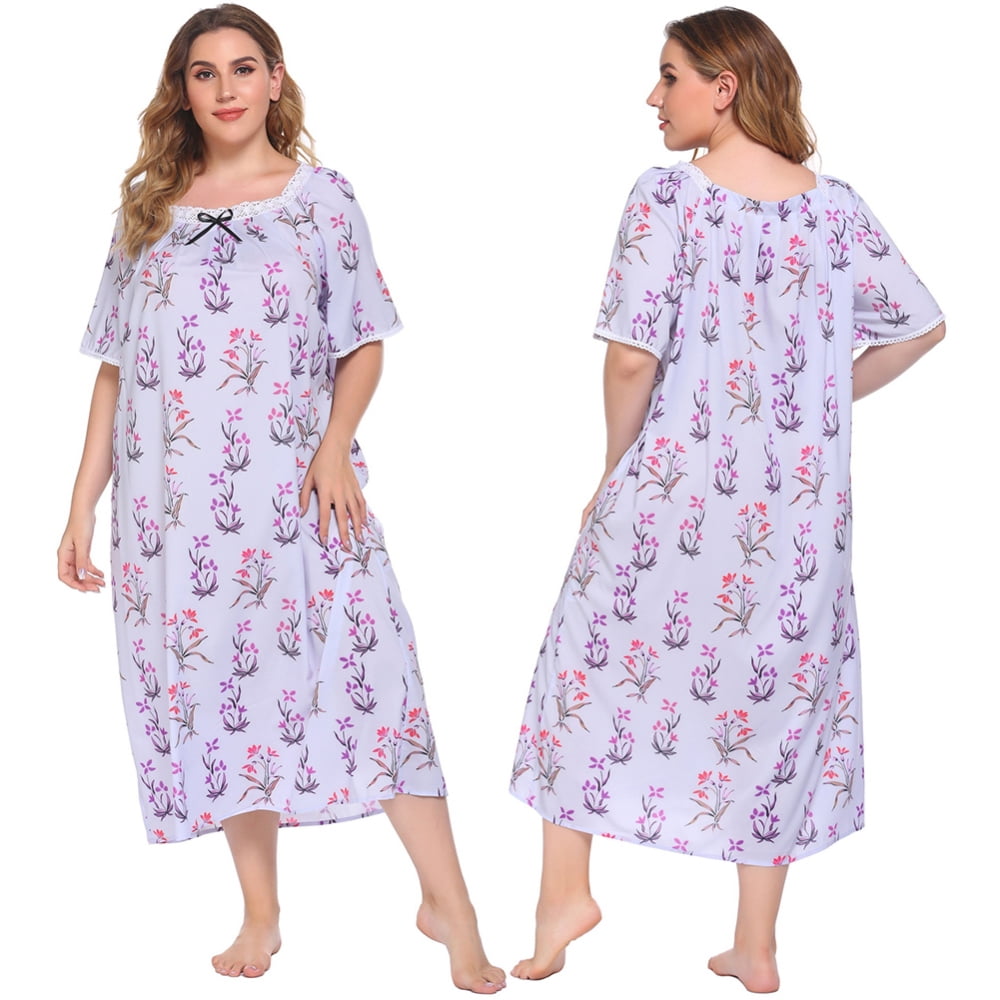 Women Plus Size Nightgowns Half Sleeve Square Neck Night Gowns Ladies ...